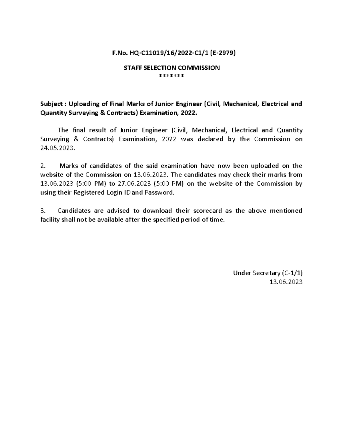 JE 2022 uploading of final marks write up pdf 13062023 - F. HQ-C11019/16/2022-C1/1 (E-2979 ...