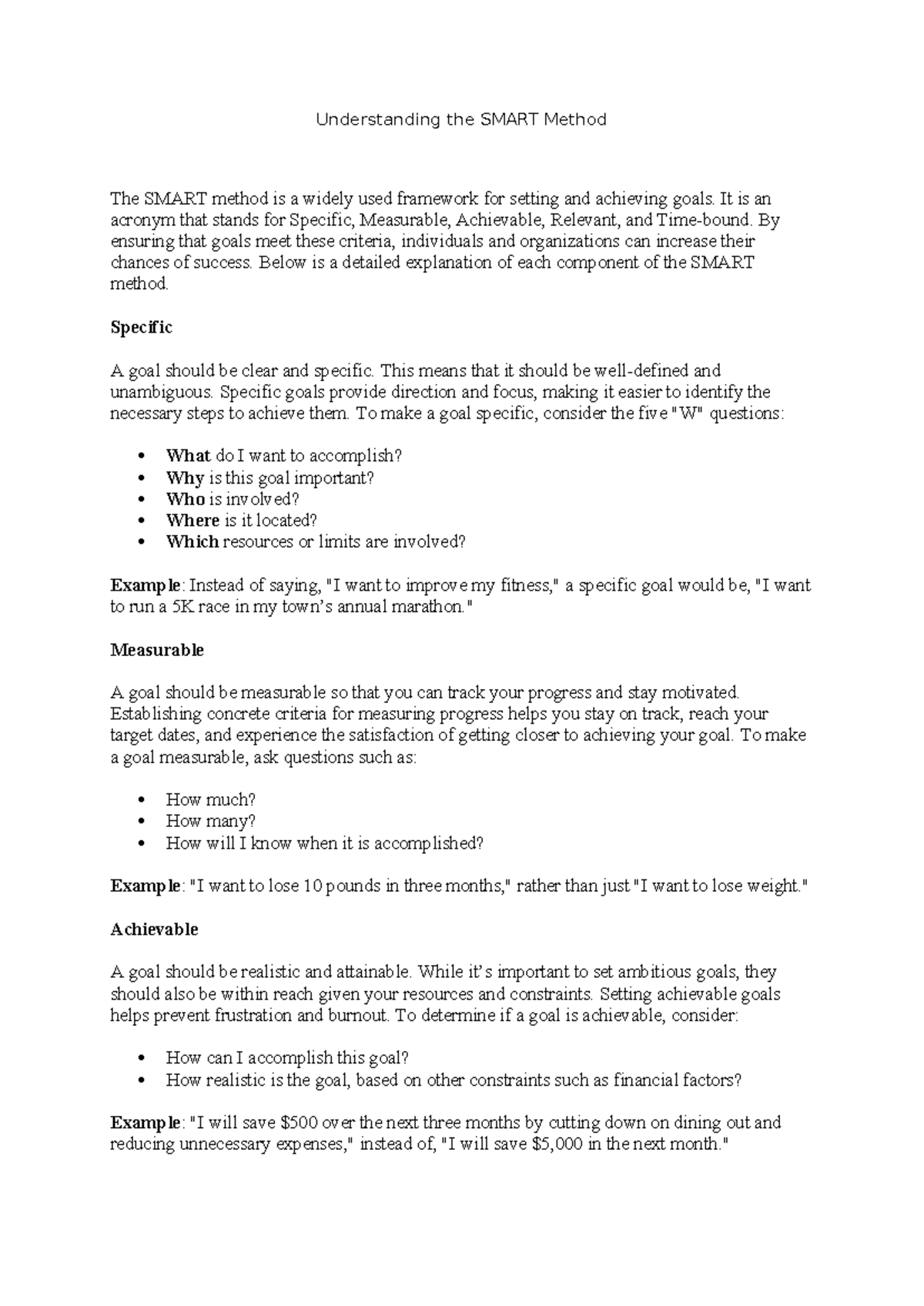 Understanding the Smart Method - Understanding the SMART Method The ...