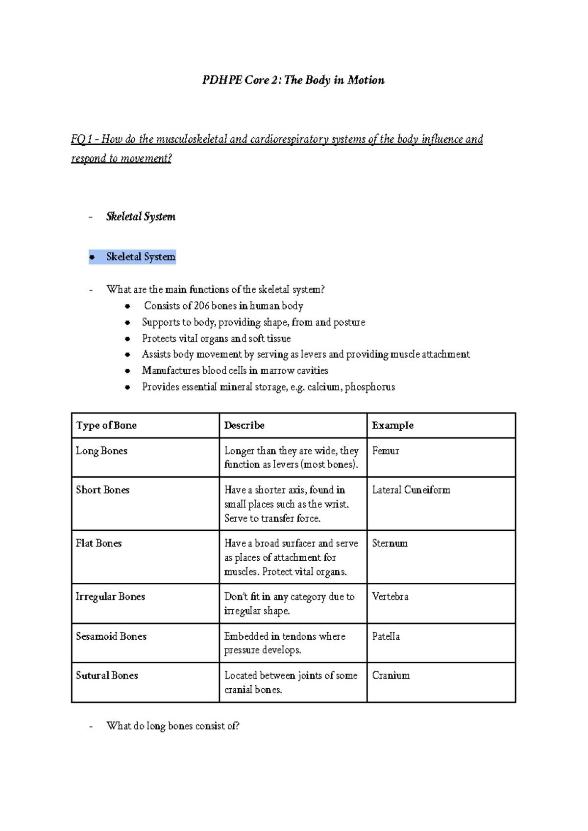 Pdhpe Yr 11 Term 2 The Body in Motion - PDHPE Core 2: The Body in ...
