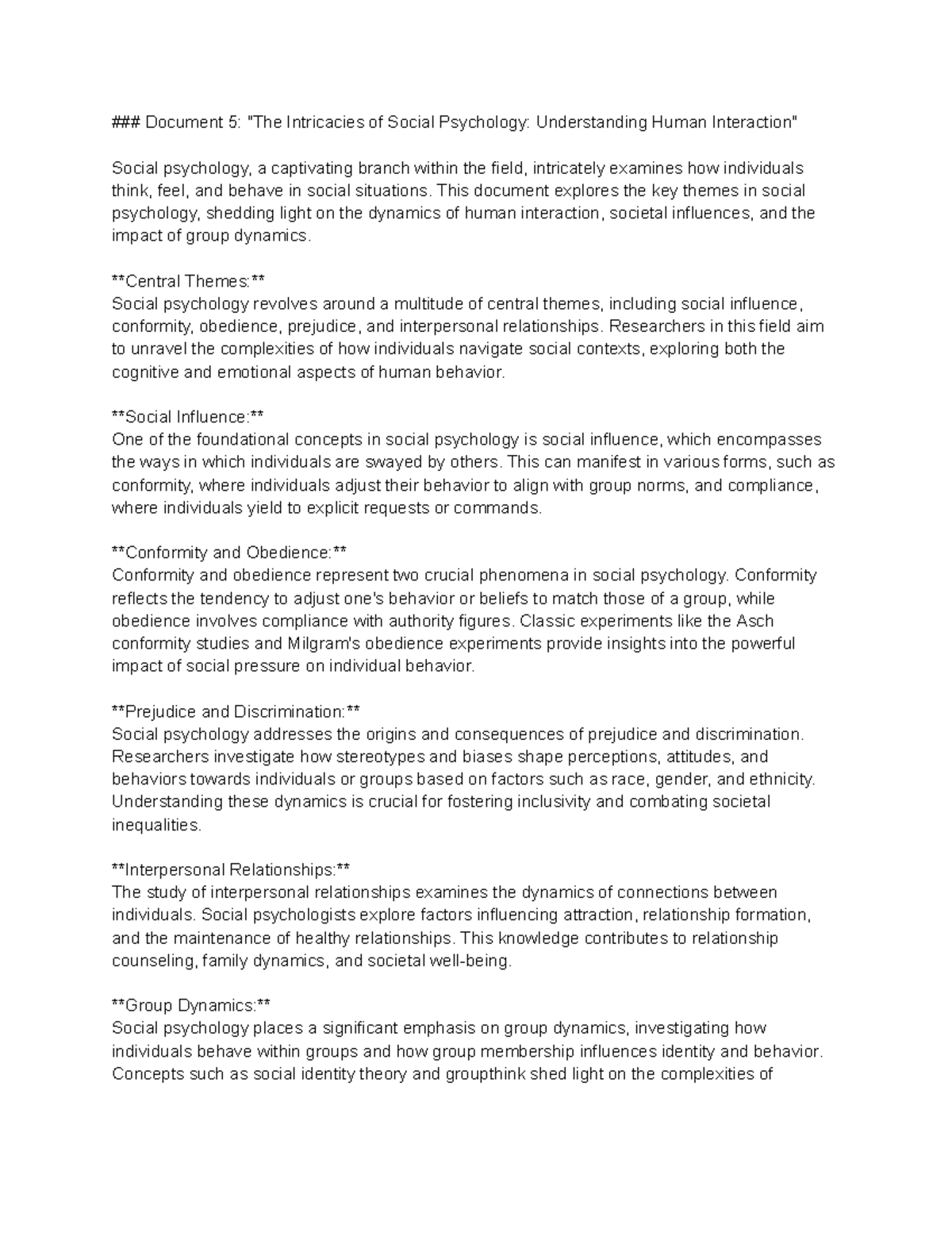 Document 5 The Intricacies of Social Psychology Understanding Human ...