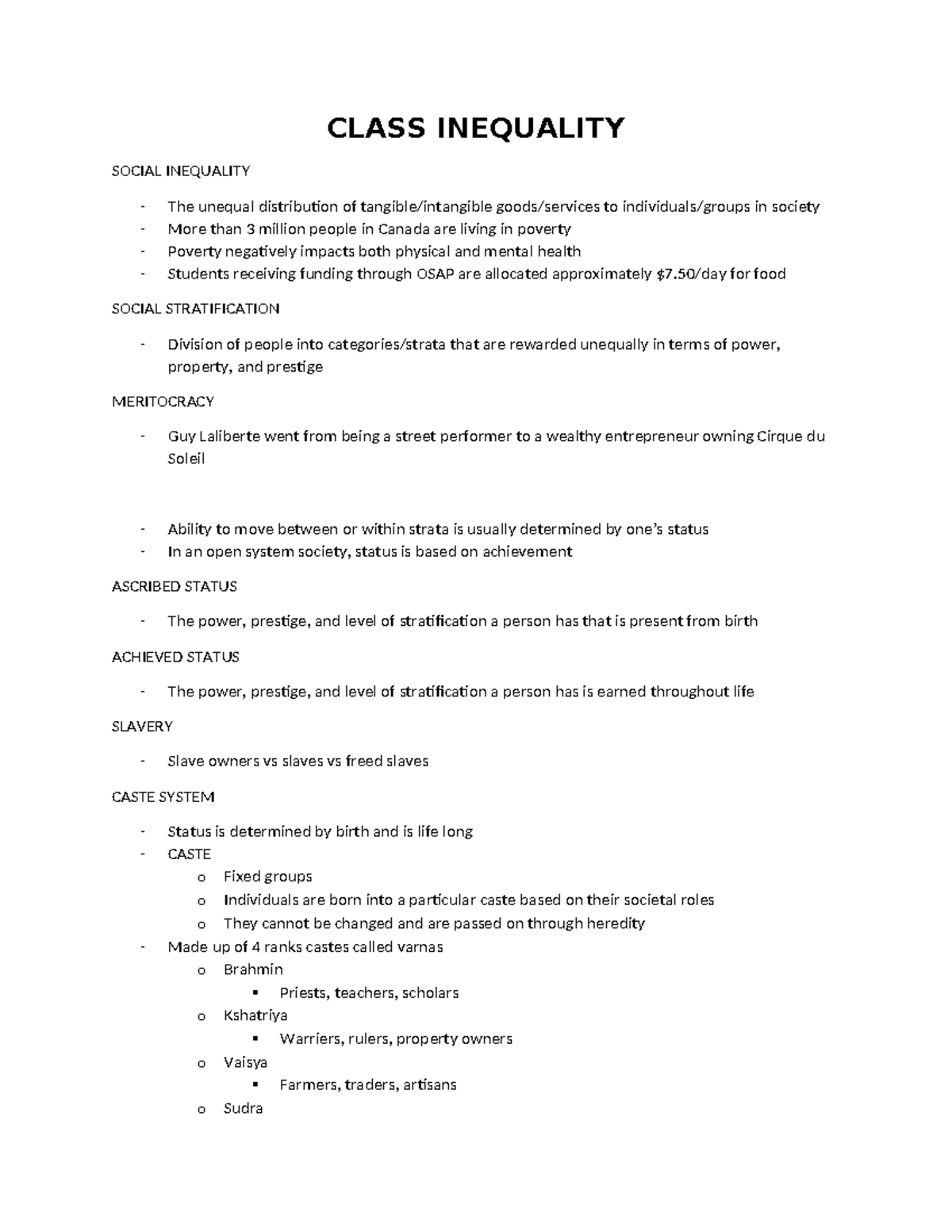 Niagara College - SOCL1100 PPT 9 - Class Inequality - CLASS INEQUALITY ...