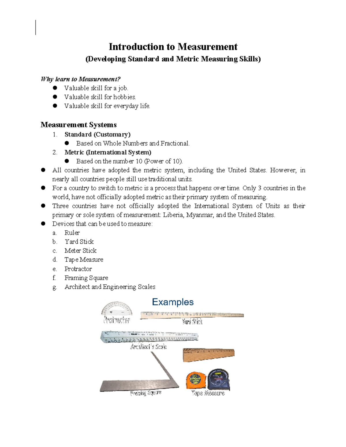Introduction to Measurement - Introduction to Measurement (Developing Standard and Metric ...