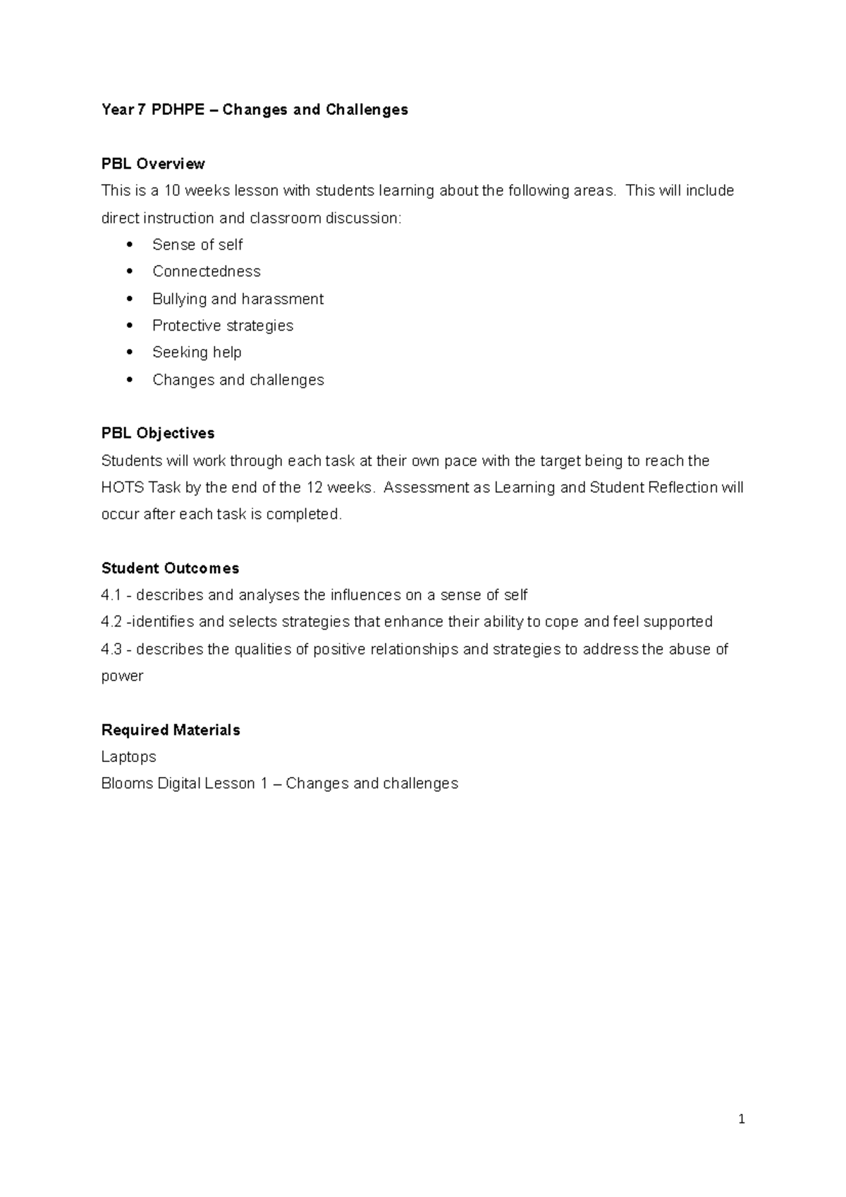 Changes and Challenges Learning Tasks Year 7 Pdhpe - Year 7 PDHPE ...