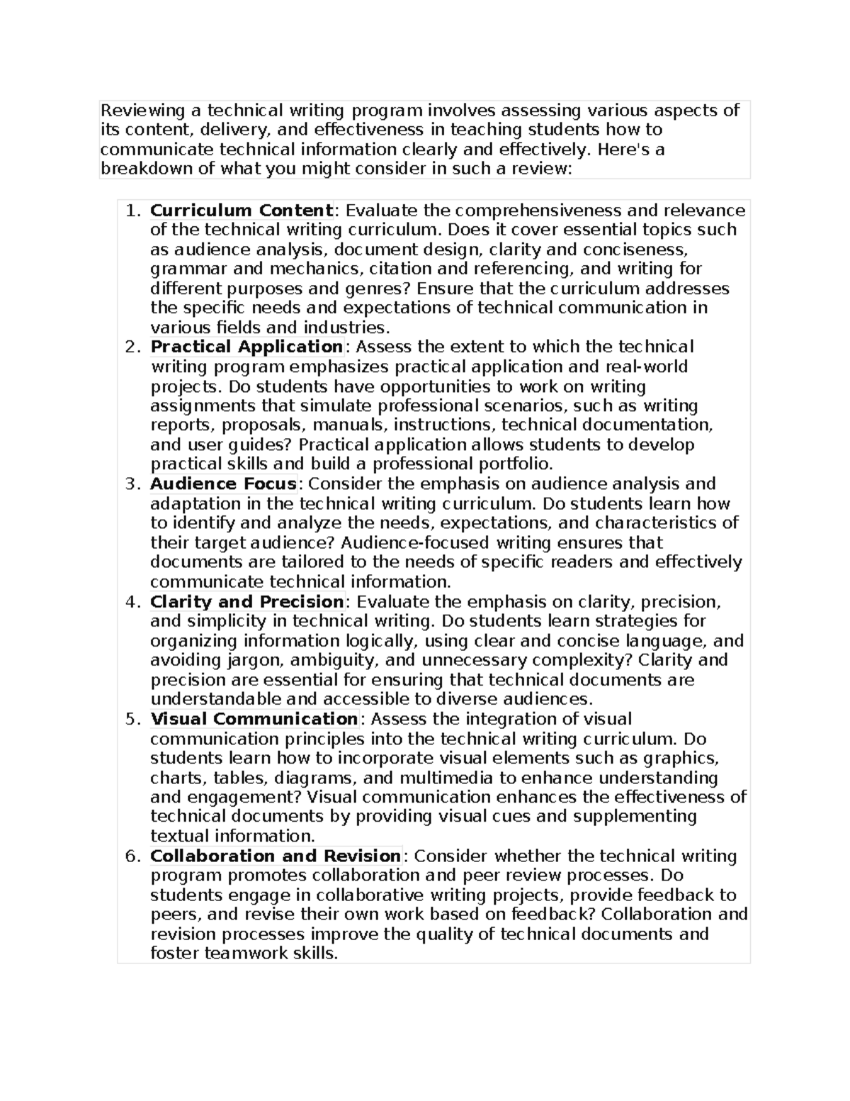 Reviewing a technical writing - Here's a breakdown of what you might ...