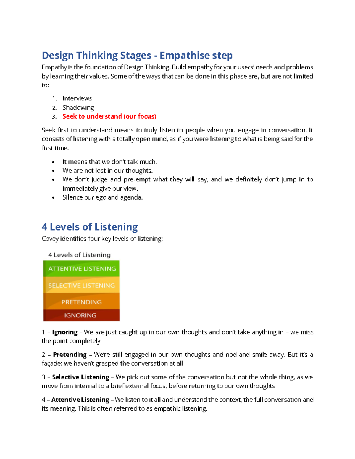 Empathise step - Seek to Understand - Design Thinking Stages ...
