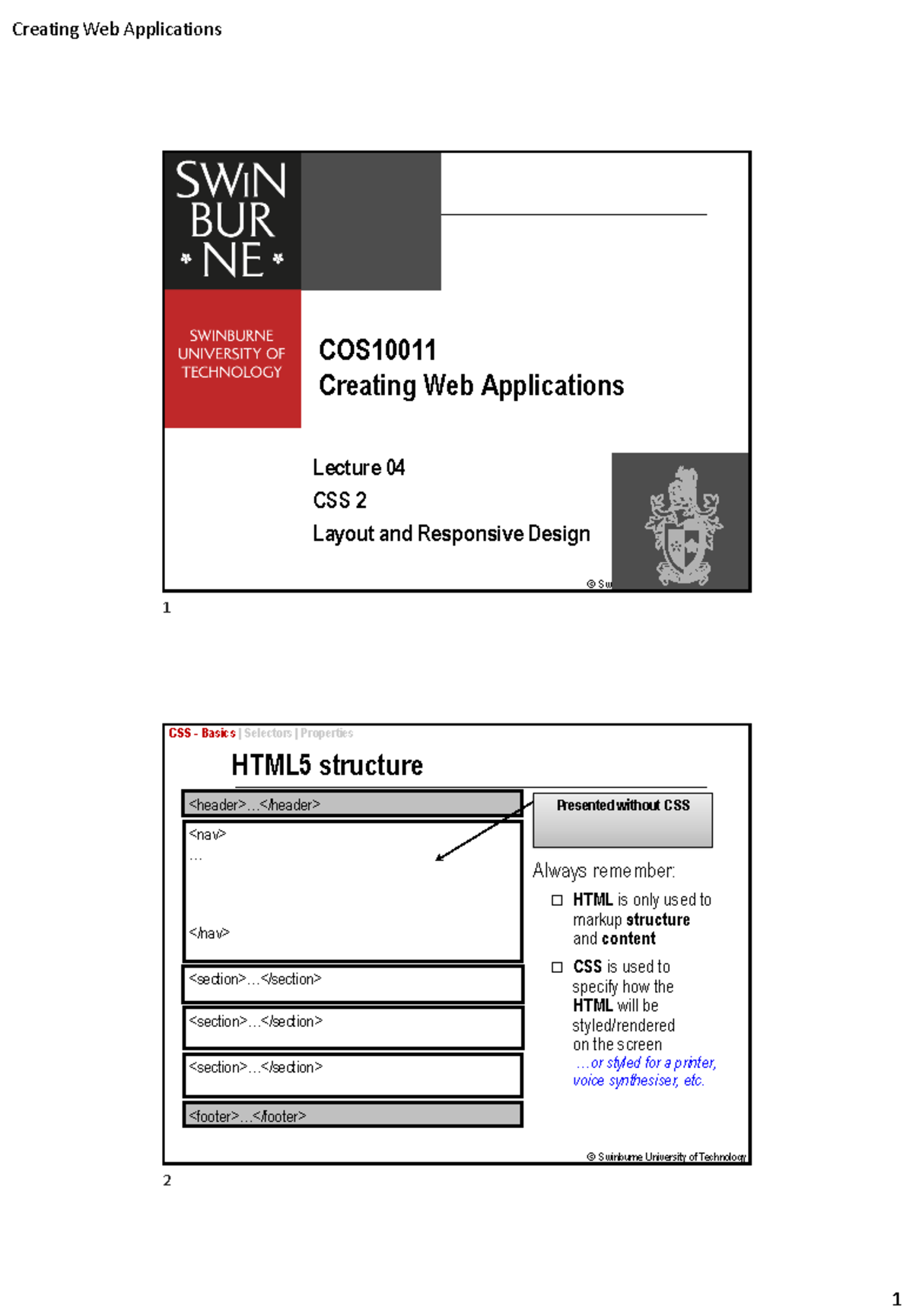 L4 Css2 2pp 3 Lecture Notes 4 Warning Tt Undefined Function 32 ©swinburne University Of