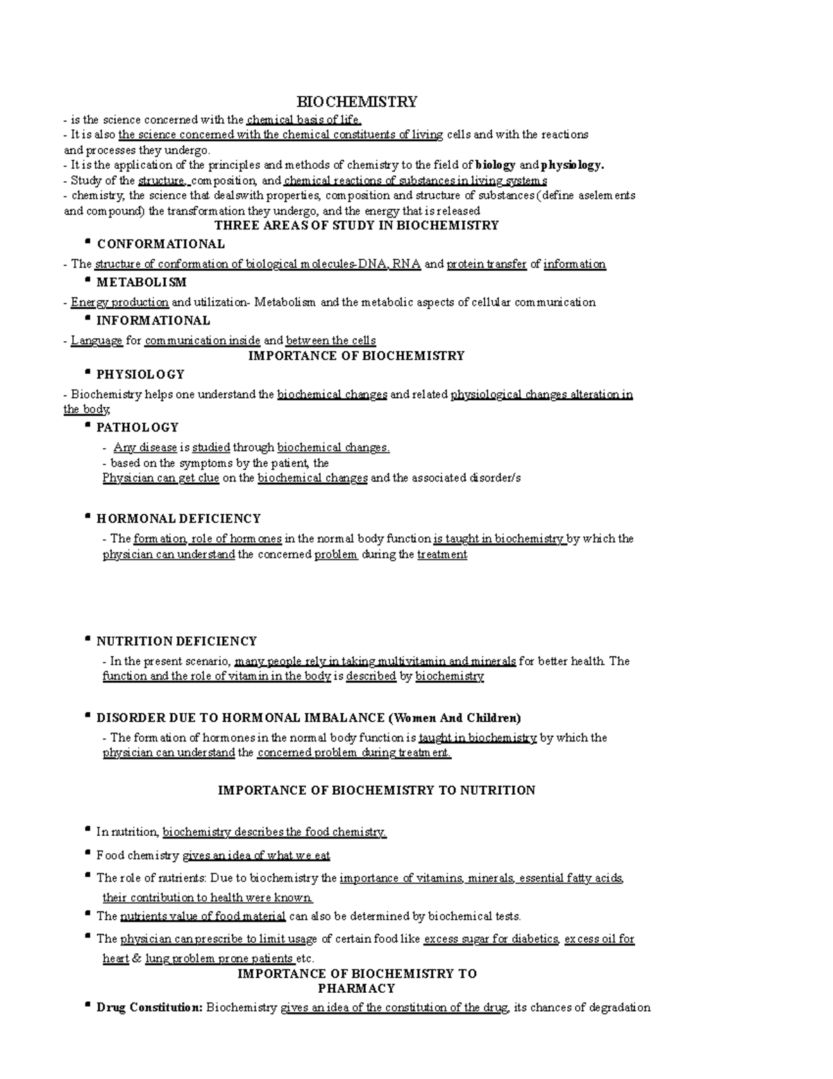 Biochem- Lecture- Prelim - BIOCHEMISTRY - is the science concerned with ...