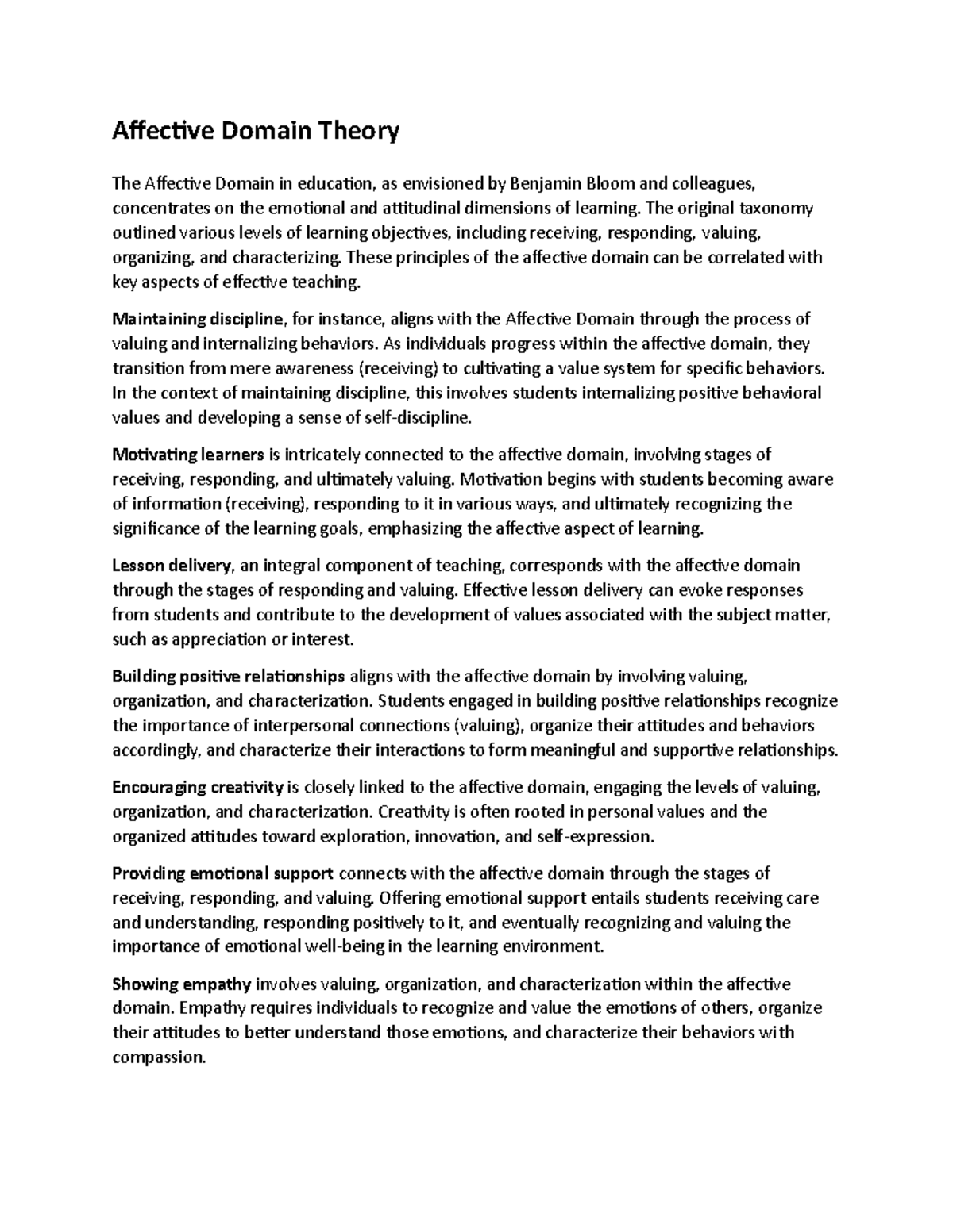 Theories - Affective Domain Theory The Affective Domain in education ...