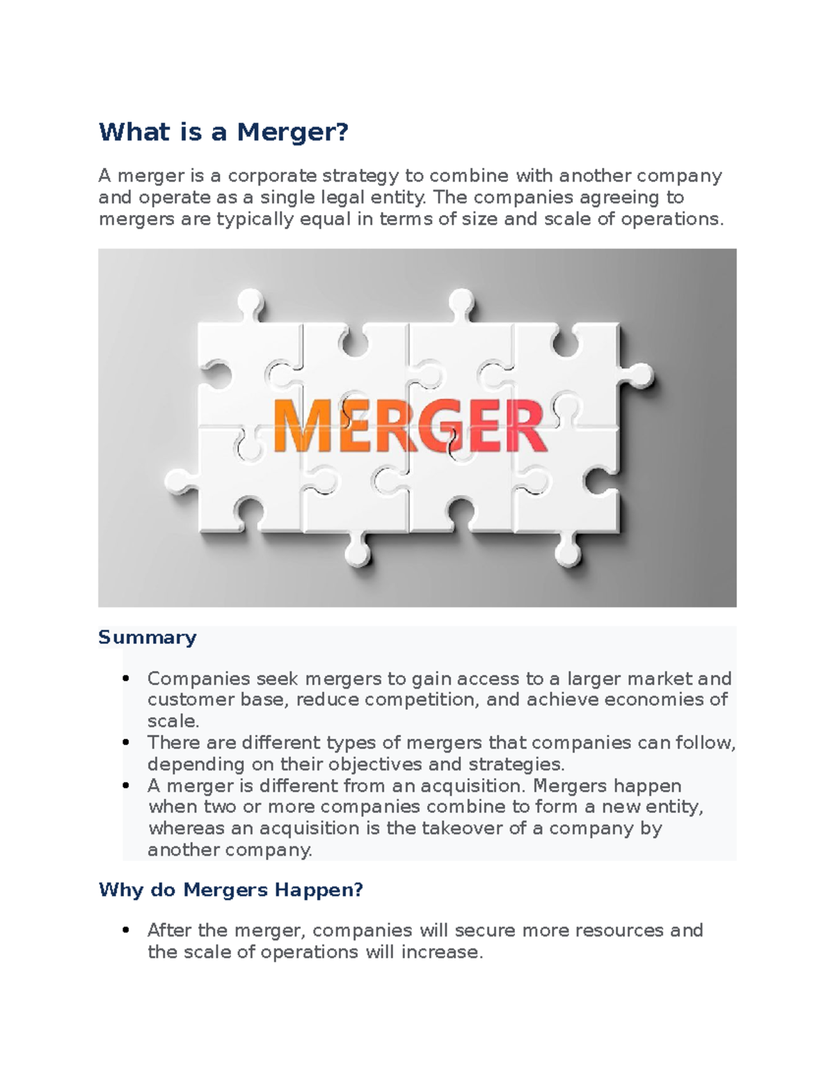 What is a Merger - The companies agreeing to mergers are typically ...