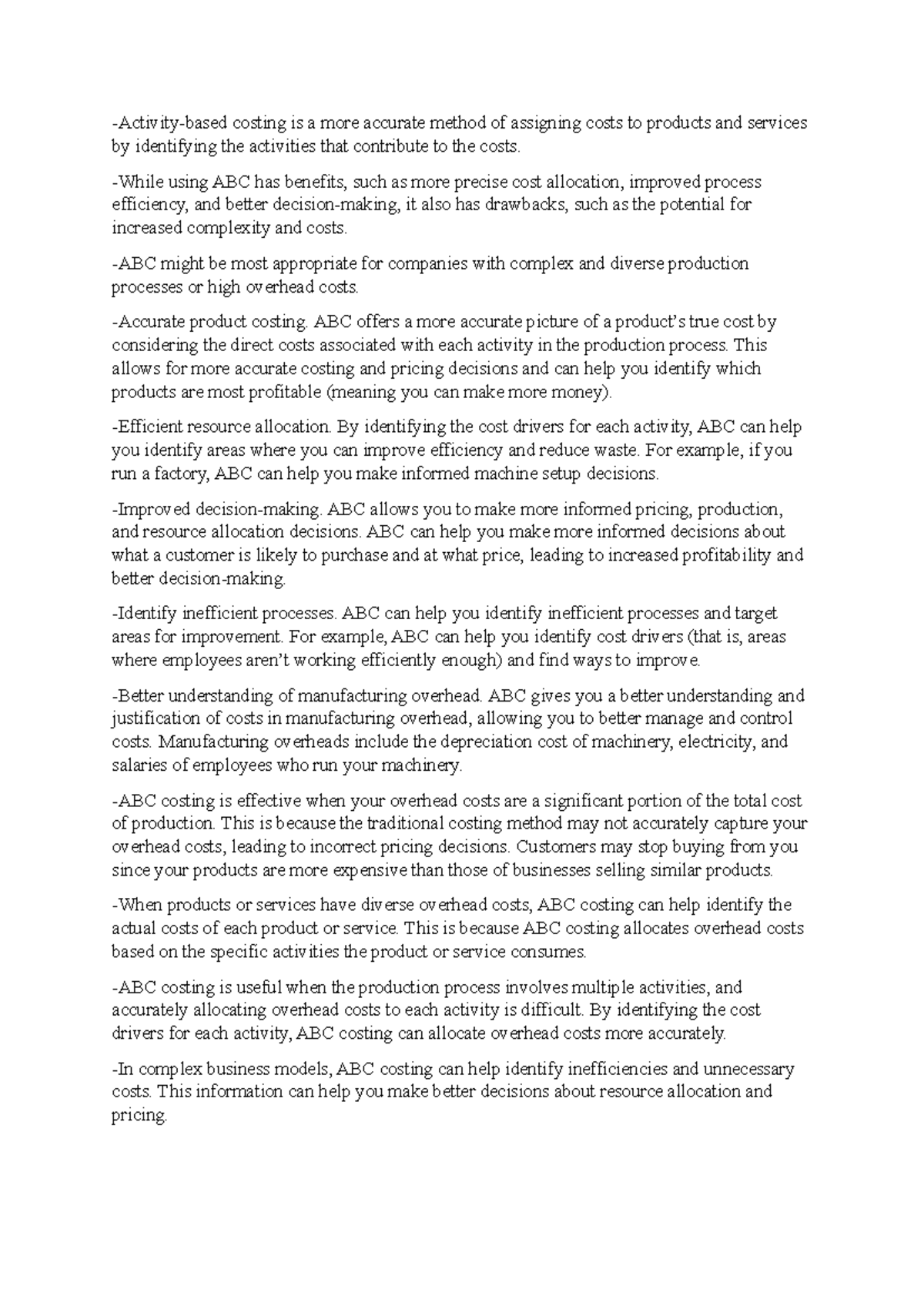 Functions of ABC - Notes for Student ACC116 -Activity-based costing is ...