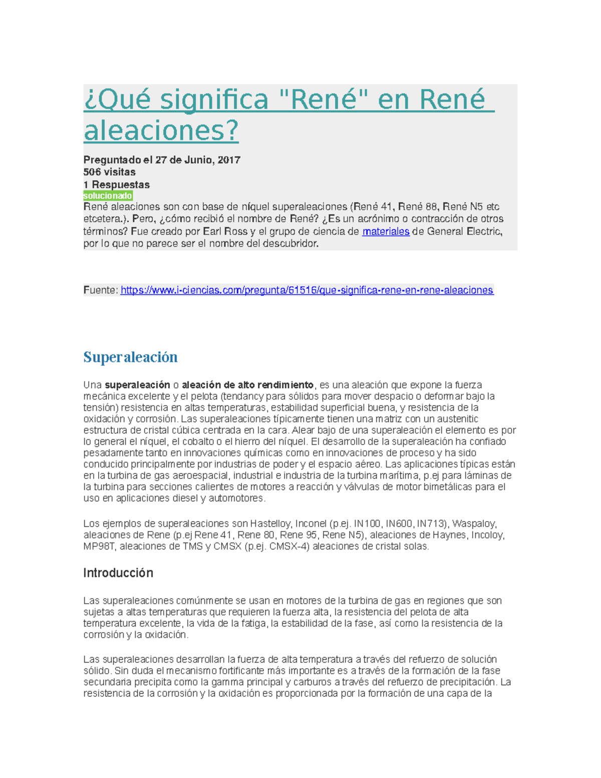 Qué significa rENE 77 - significa en aleaciones? Preguntado el 27 de ...