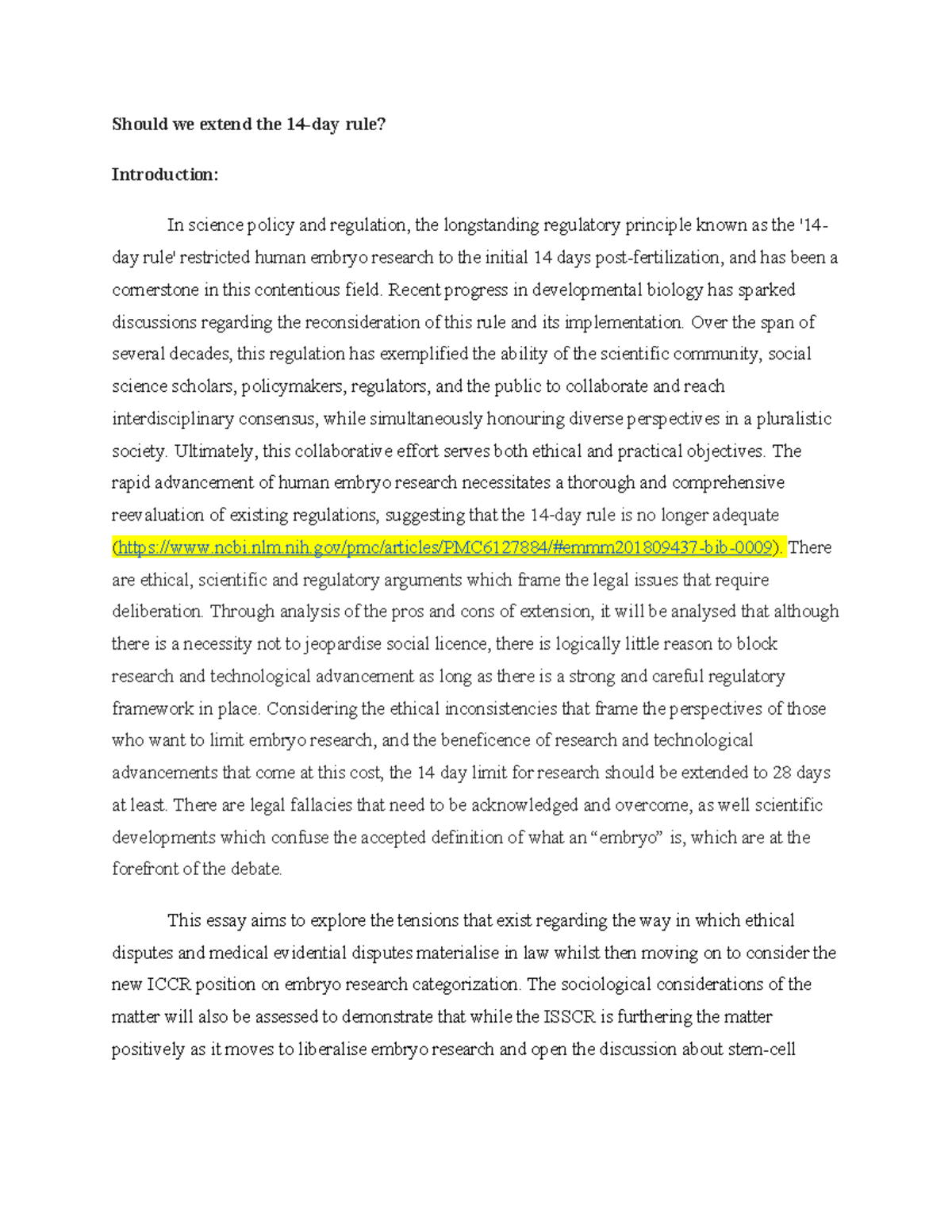 Health Law Final Exam - Should we extend the 14-day rule? Introduction ...