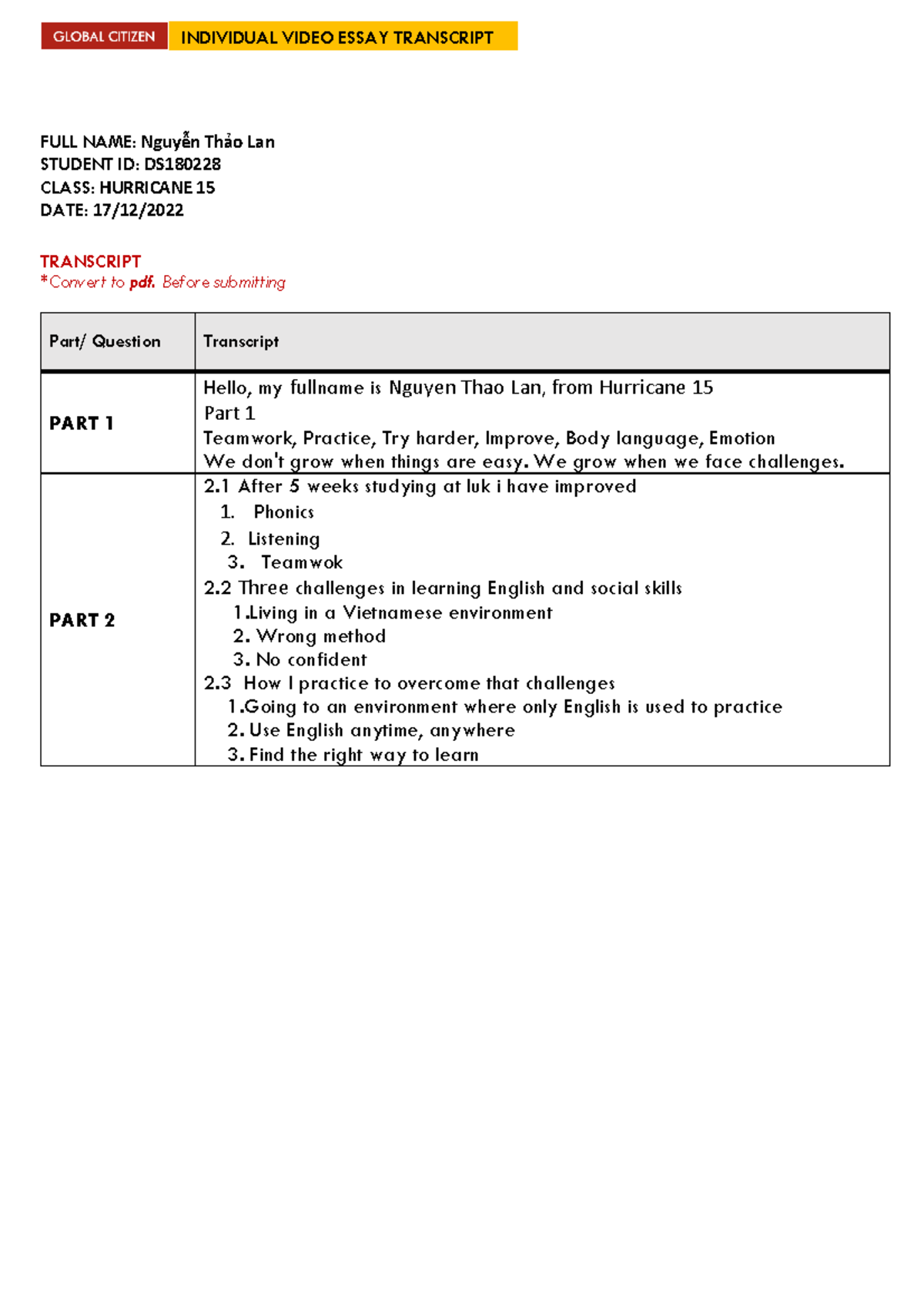 Transcript - dfgdfg - INDIVIDUAL VIDEO ESSAY TRANSCRIPT FULL NAME ...