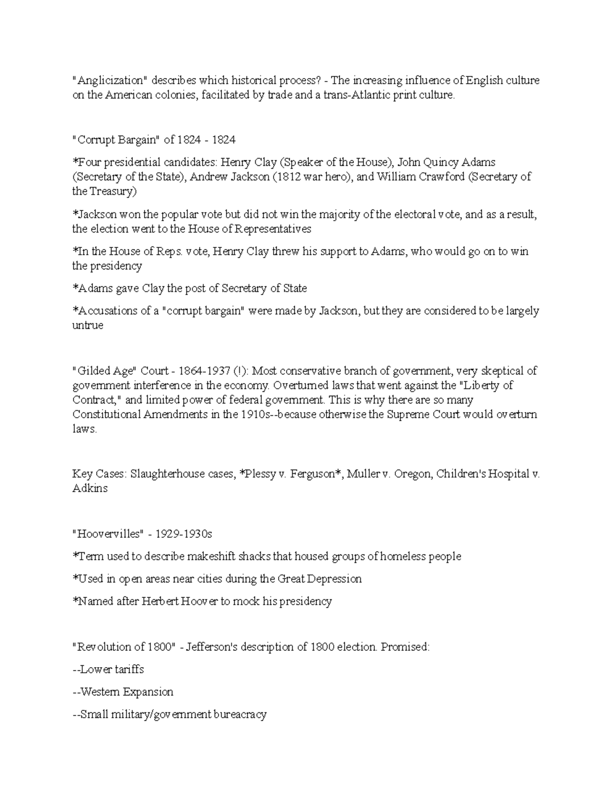 Note 30 - lecture notes - "Anglicization" describes which historical ...