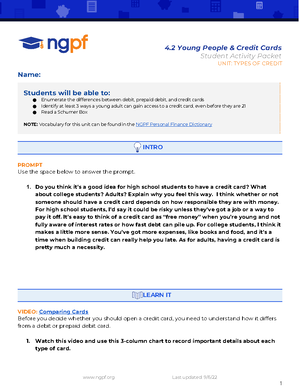 Copy of SA(4) Types of Credit(rev) - 4 Intro to Credit Student Activity ...