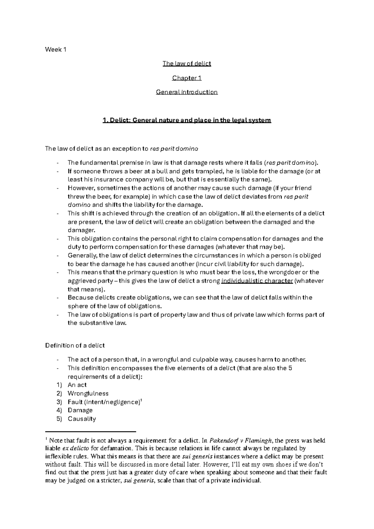 Week 1 Summaries - Law of Delict - Week 1 The law of delict Chapter 1 ...
