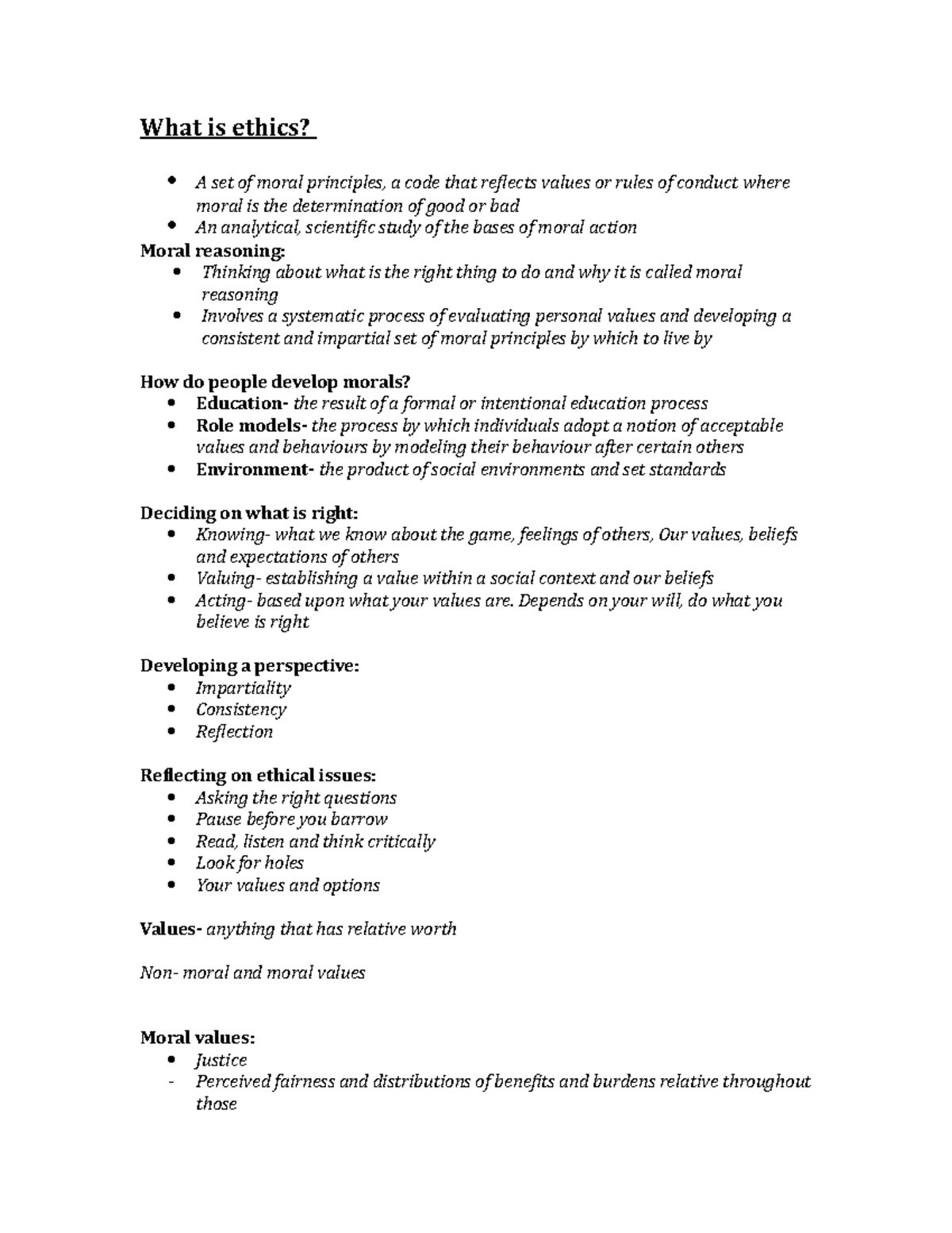What Is Ethics - Lecture Notes, Lectures 1 - 15 - What is ethics? A set ...
