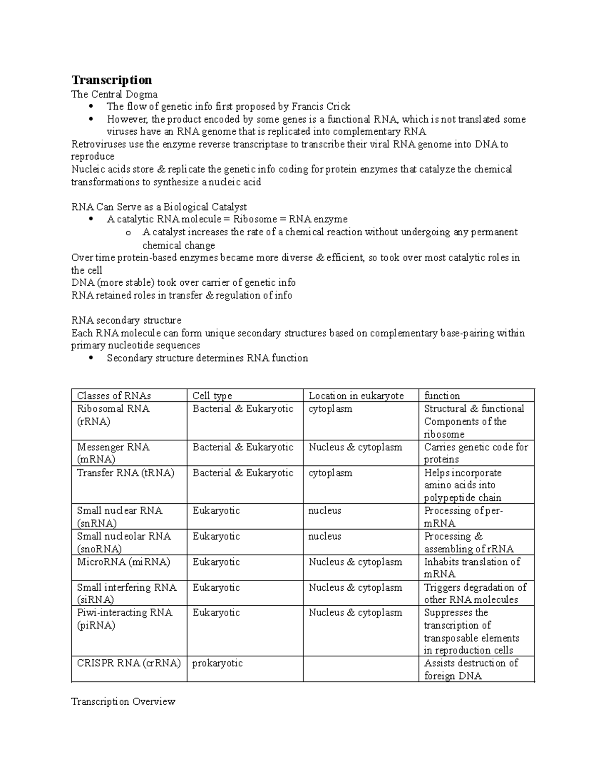 PCB 3063 Transcription - Transcription The Central Dogma The flow of ...
