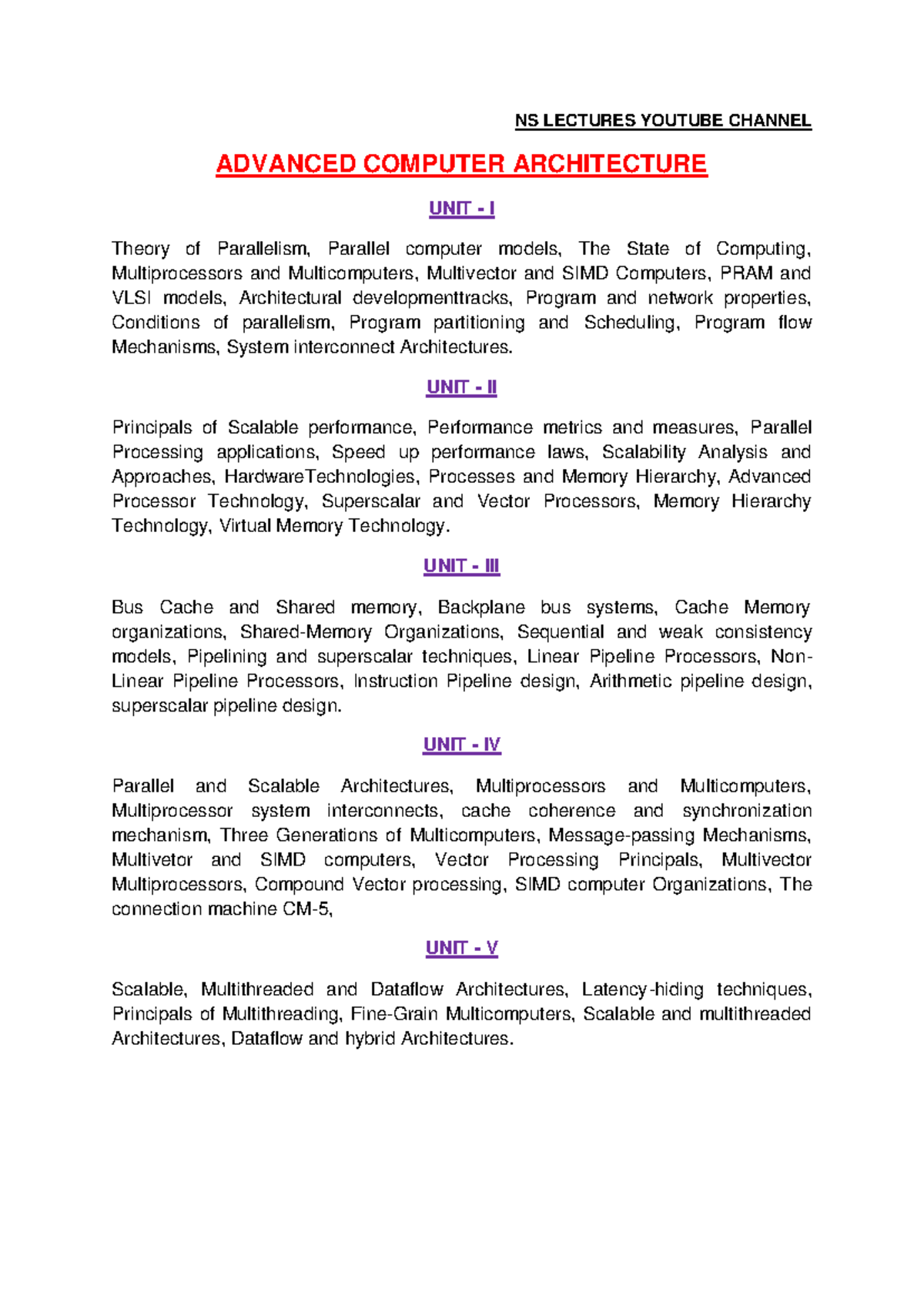 ACA Complete Notes - ADVANCED COMPUTER ARCHITECTURE UNIT - I Theory of ...