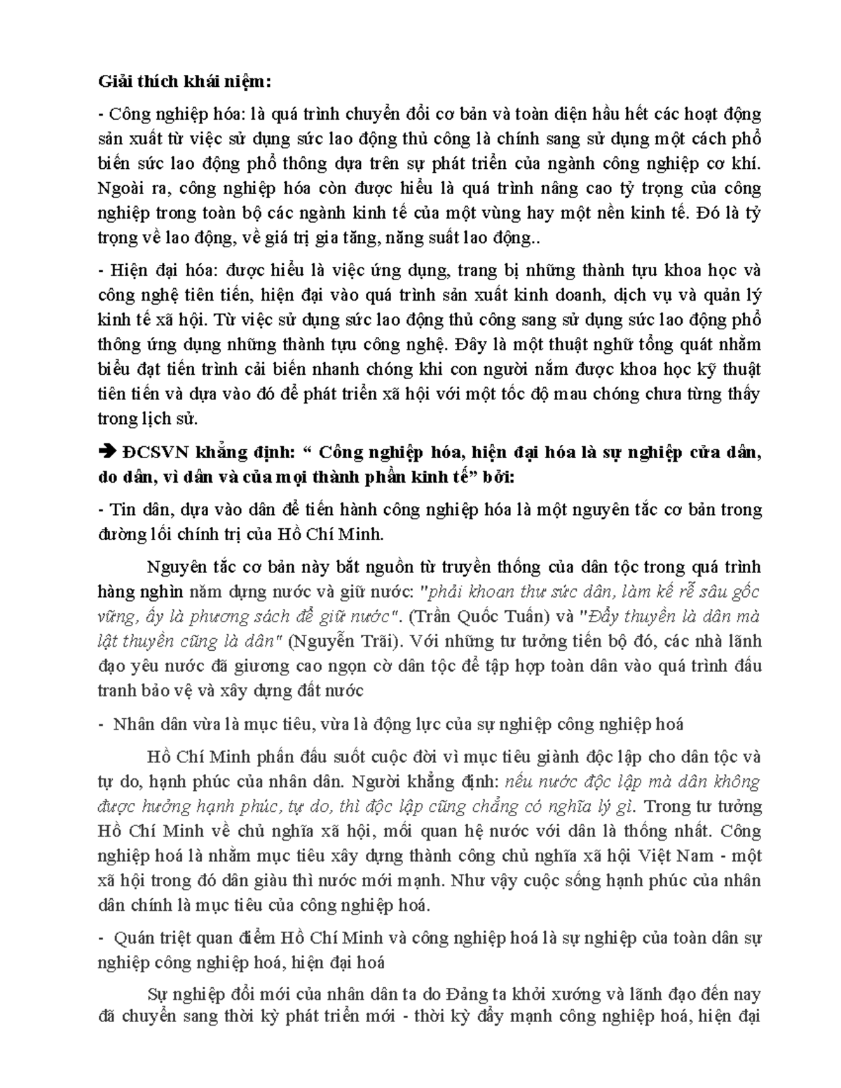Lsdcs-CAU2 - bài tập - Giải thích khái niệm: Công nghiệp hóa: là quá trình chuyển đổi cơ bản và ...