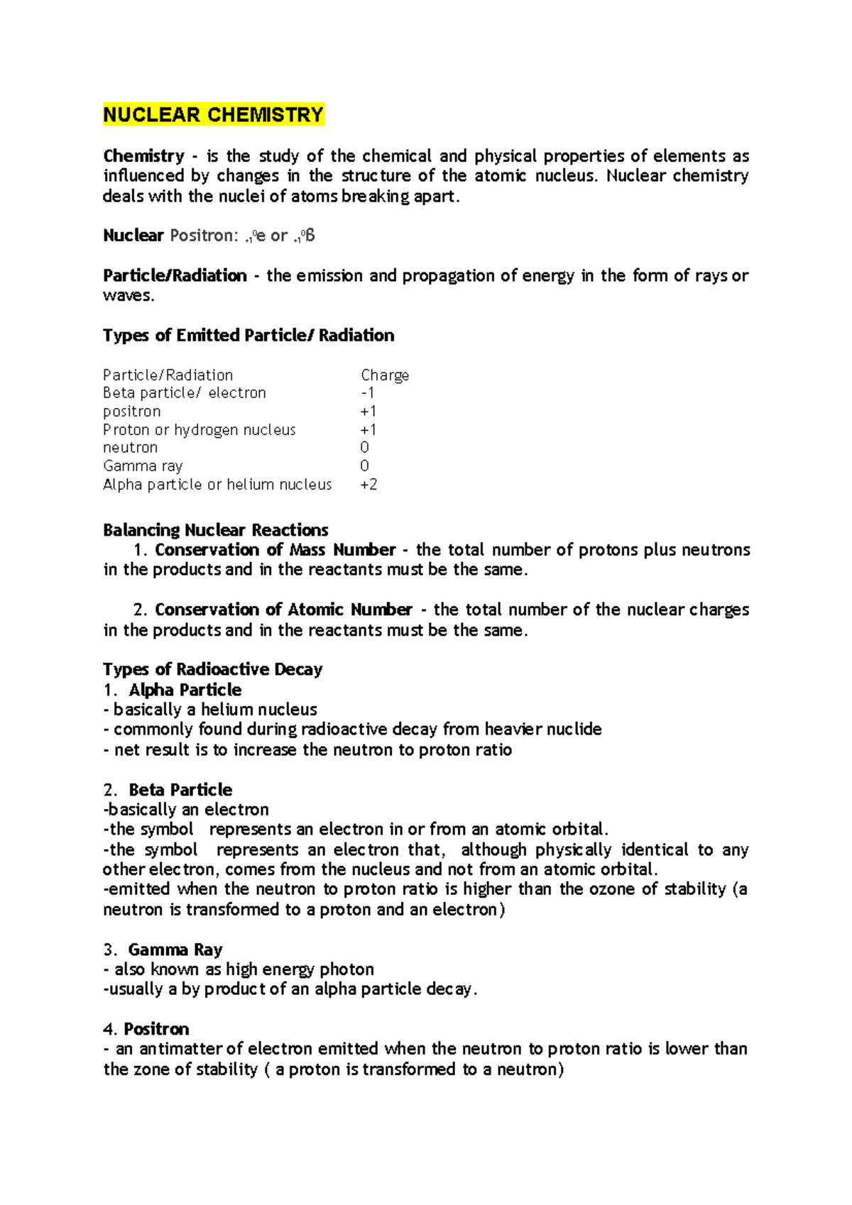 Chemistry for Engineers Finals Reviewer - NUCLEAR CHEMISTRY Chemistry ...
