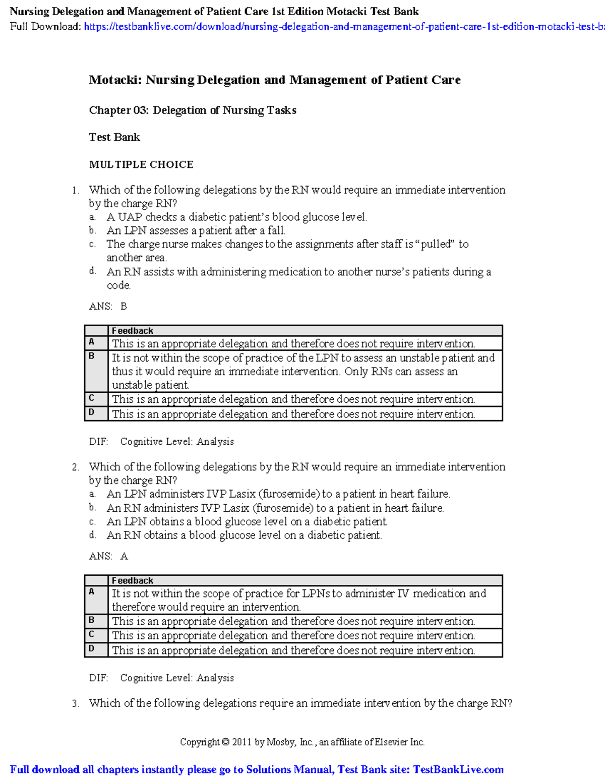 Nursing delegation and management of patient care 1st edition motacki ...