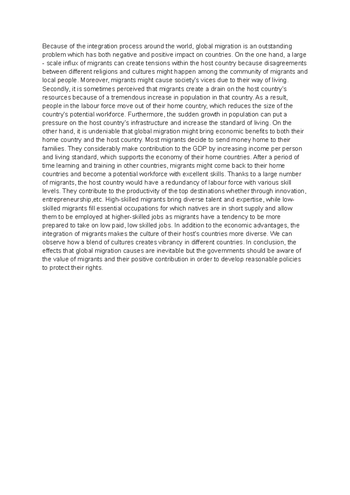 The effect of global migration - Because of the integration process ...