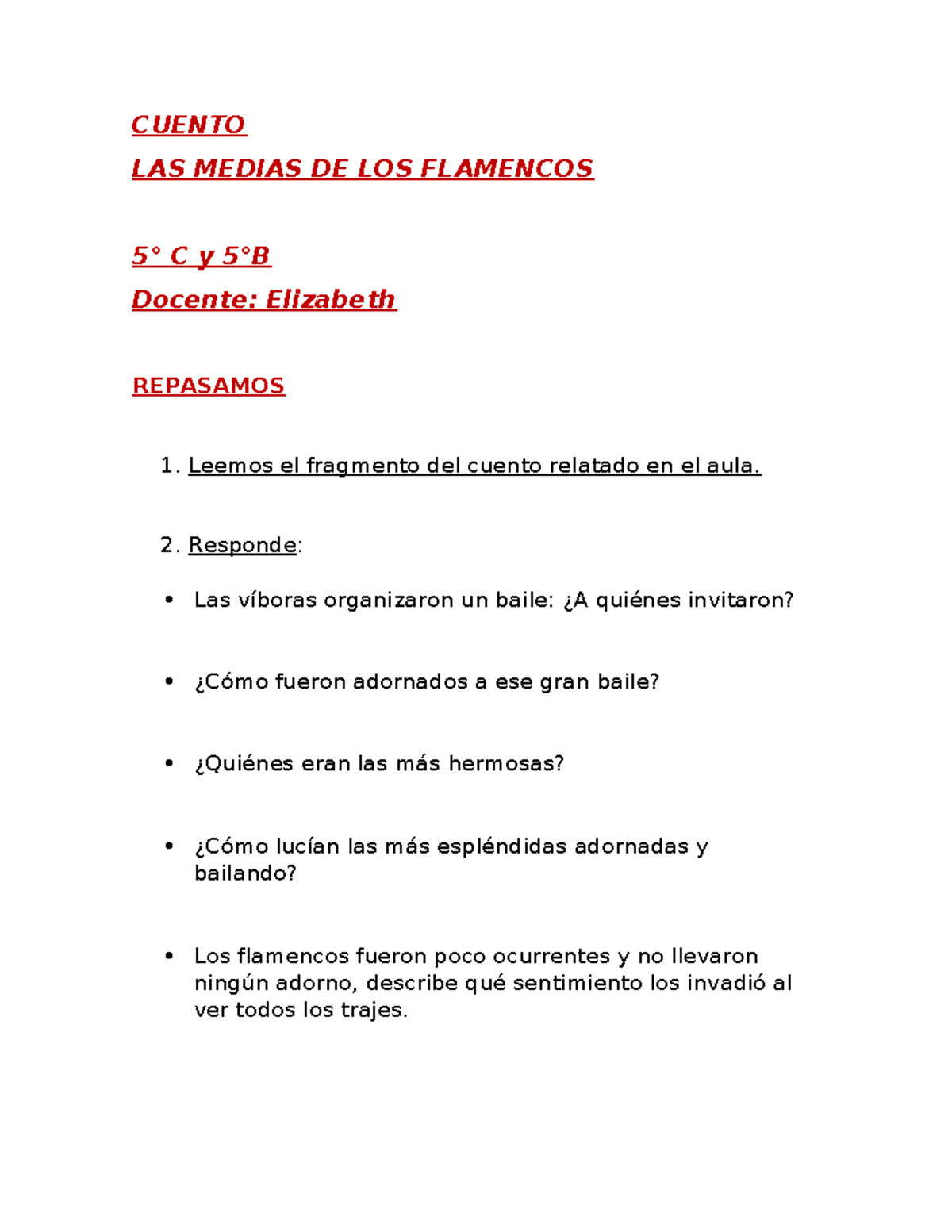 LA MEDIA DE LOS FLAMENCOS - CUENTO LAS MEDIAS DE LOS FLAMENCOS 5° C y 5 ...