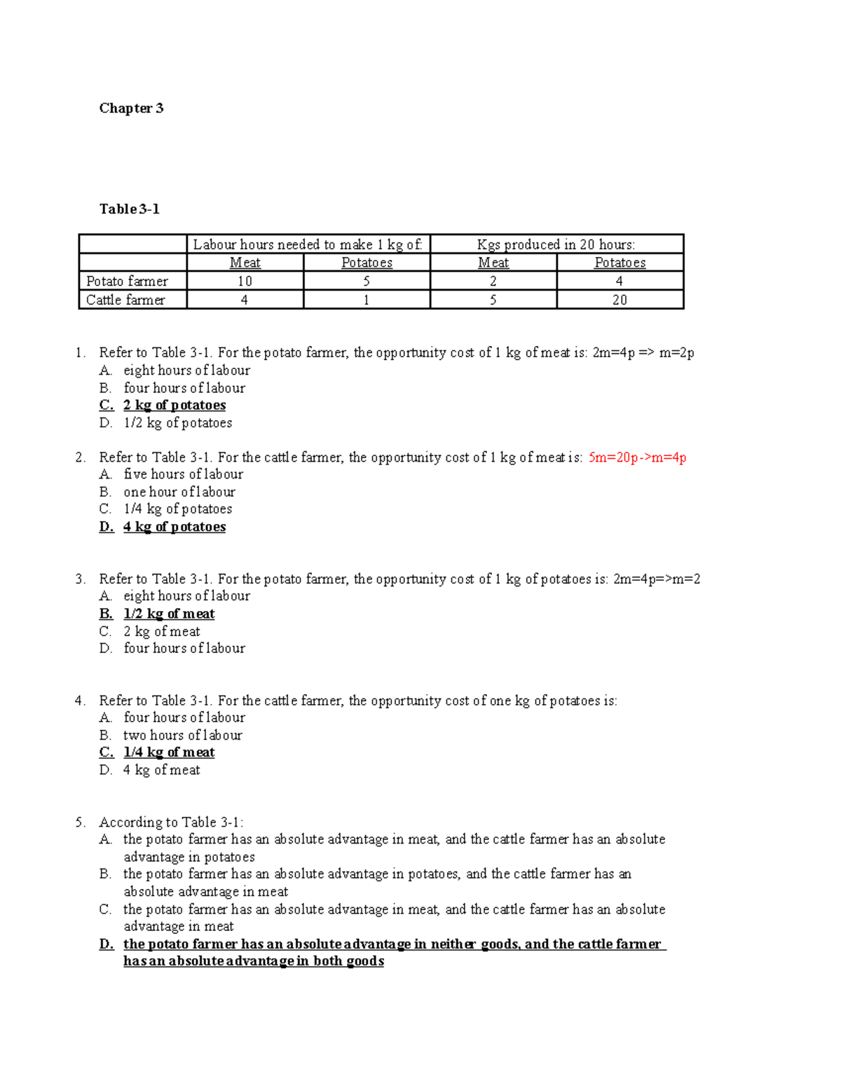 MCQs - Chapter 3 - Useful - Chapter 3 Table 3- Labour hours needed to make 1 kg of: Kgs produced ...