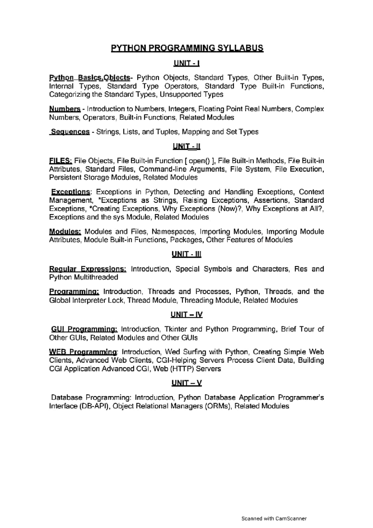 Python complete material - PYTHON PROGRAMMING SYLLABUS UNIT I Python ...