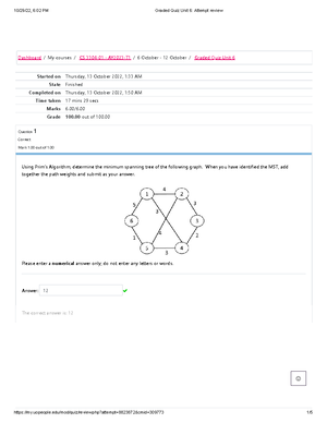 CS 3304 Analysis of algotithm Graded Quiz unit6 - Started on Wednesday, 21 December 2022, 9:59 ...