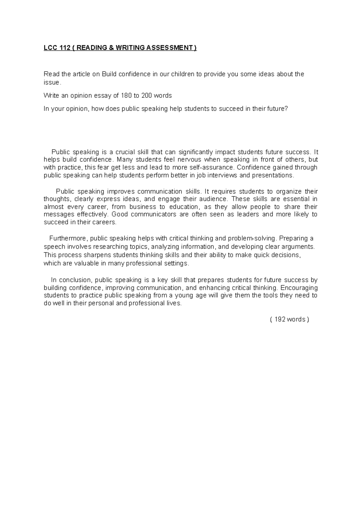 LCC 112 - essay and practice materials - LCC 112 ( READING & WRITING ...