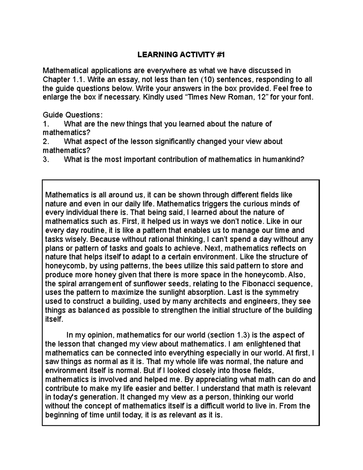 Mmw act 1 - Essay on chapter 1 - LEARNING ACTIVITY Mathematical ...