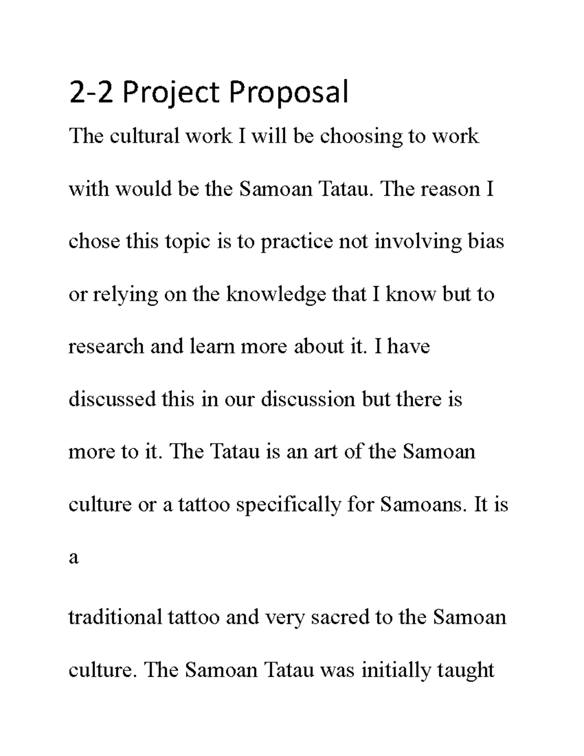 Humanities Project proposal 2-2 - 2-2 Project Proposal The cultural ...