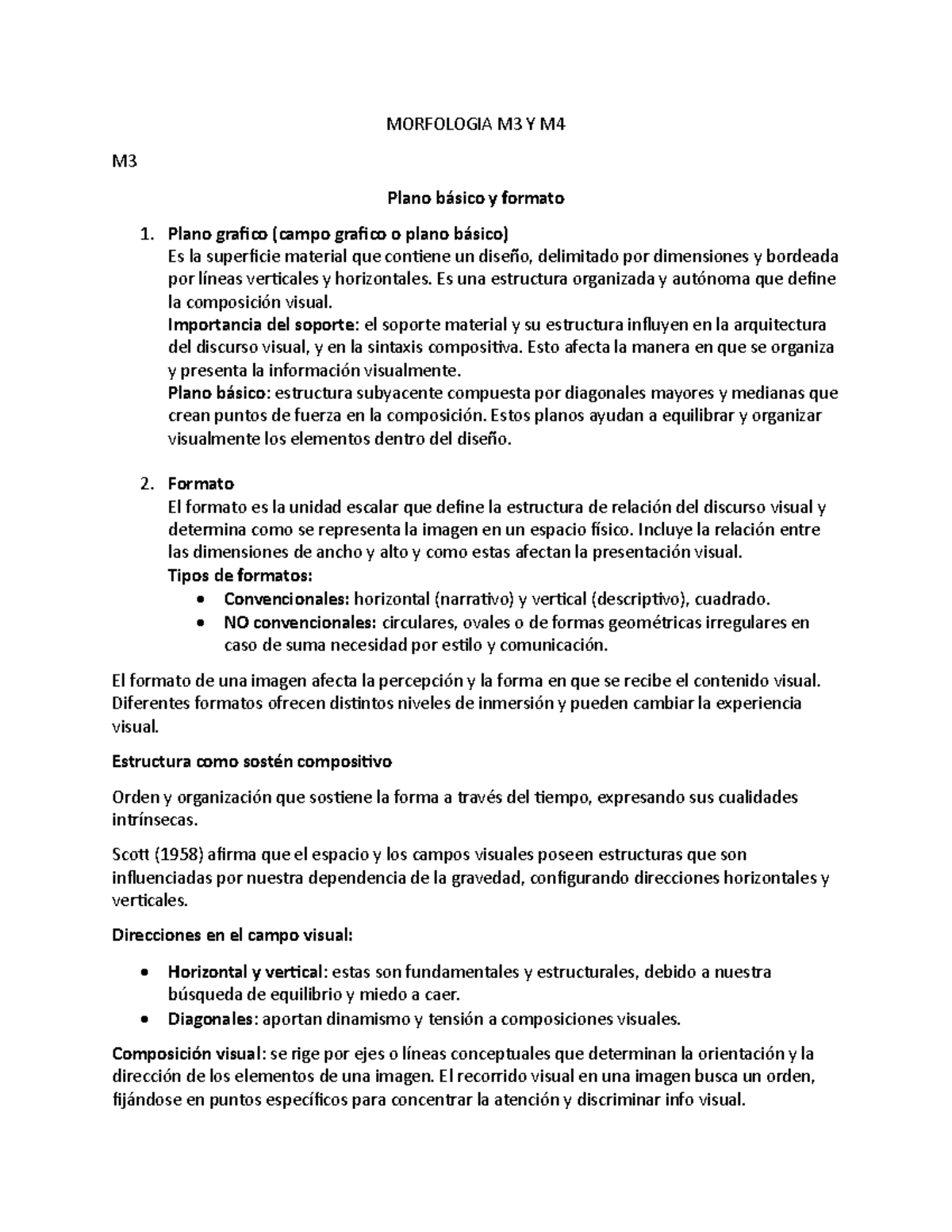 Morfologia M3 Y M4 resumen - MORFOLOGIA M3 Y M M Plano básico y formato Plano grafico (campo ...