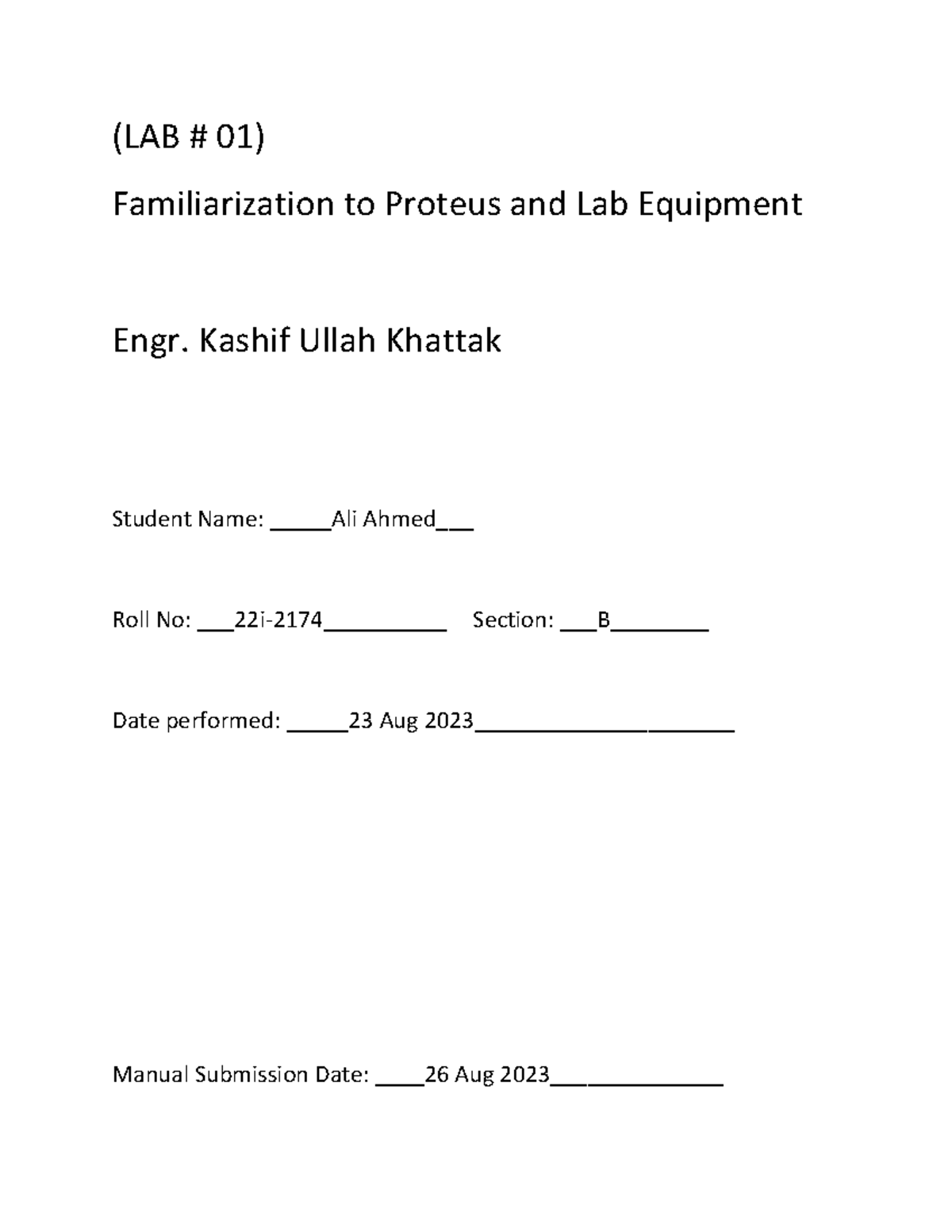 ECD lab 1 - A lab manual for introduction to the subject. - (LAB # 01 ...