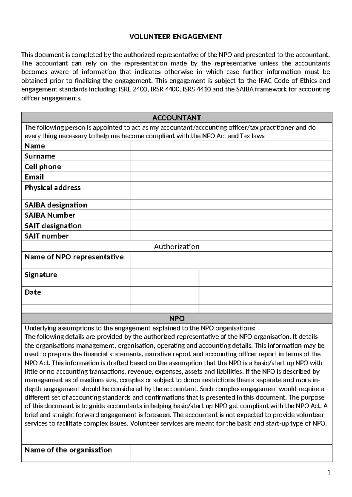 Client engagement form template 1 1 - VOLUNTEER ENGAGEMENT This ...