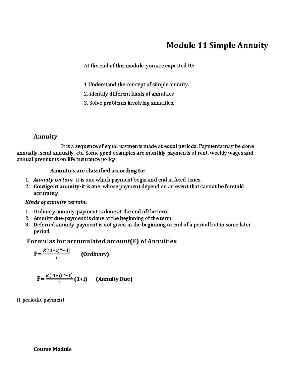 W11-12 Module 011 Simple Annuity - Course Module Module 11 Simple ...