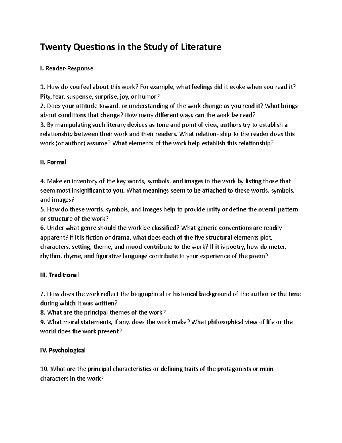 20 Questions in the Study of Literature (Grp2 Report) - Twenty ...