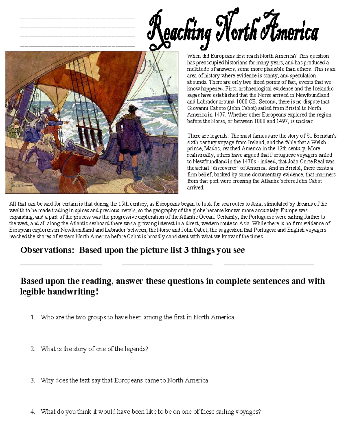 age of exploration worksheets