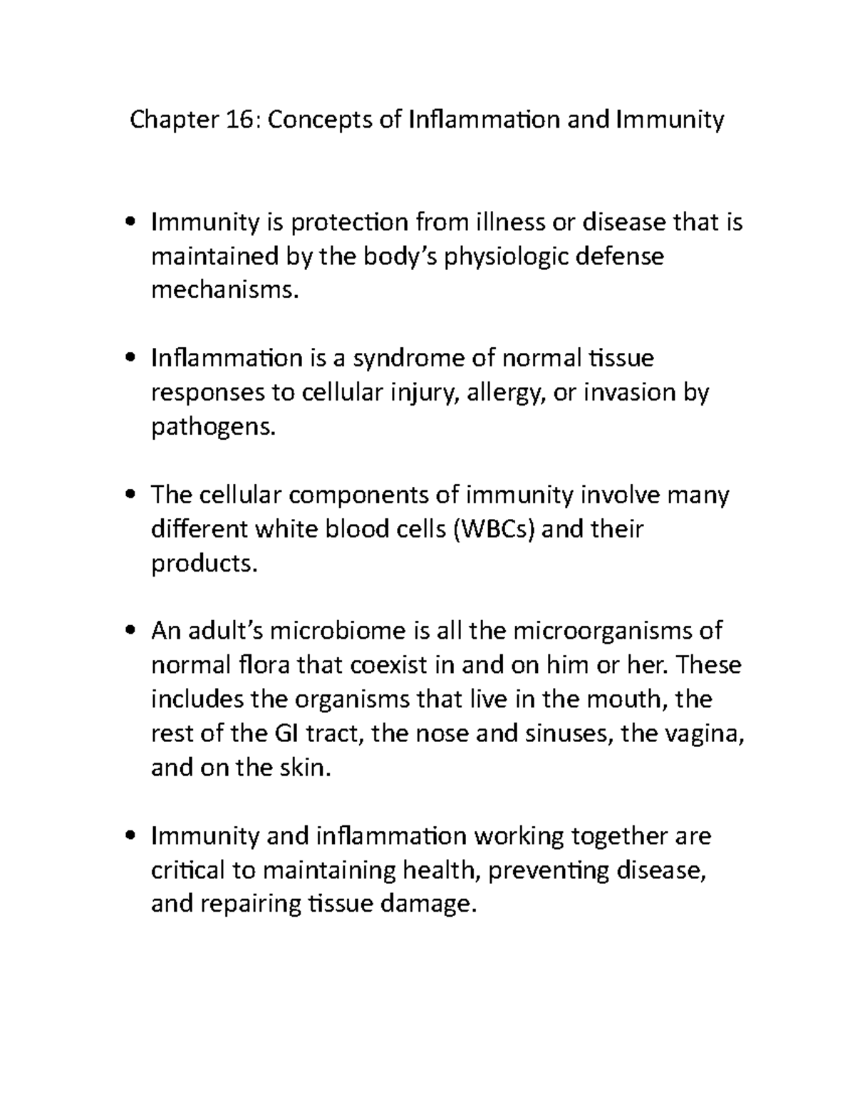 S2 Chapter 16 Textbook - Notes - Chapter 16: Concepts of Inflammation ...