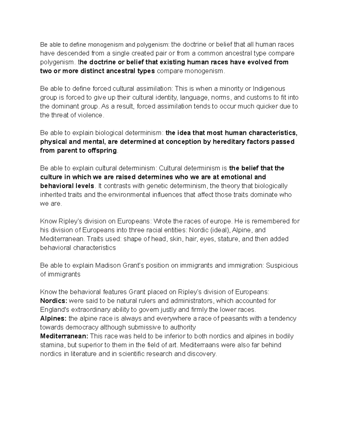 Anthro Final - Be able to define monogenism and polygenism: the ...