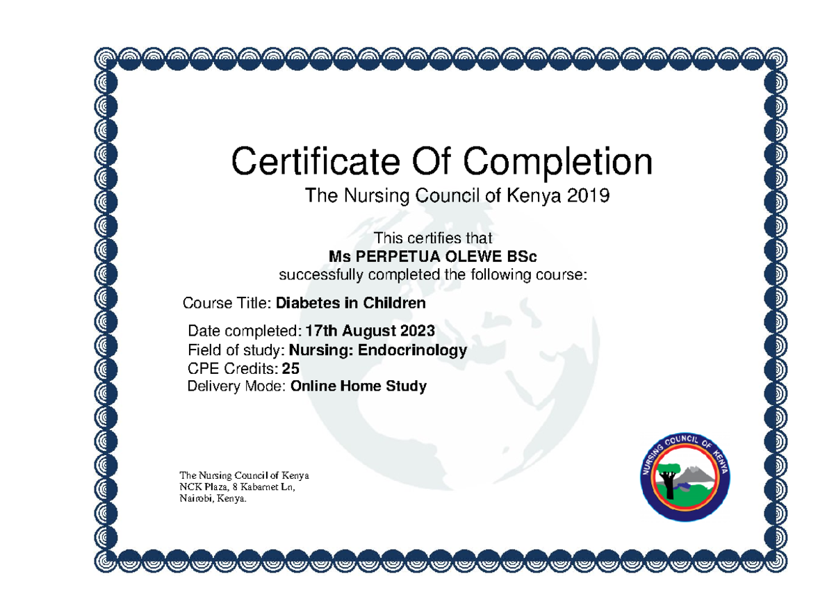 Le certificate 188180(11) - The Nursing Council of Kenya NCK Plaza, 8 Kabarnet Ln, Nairobi ...