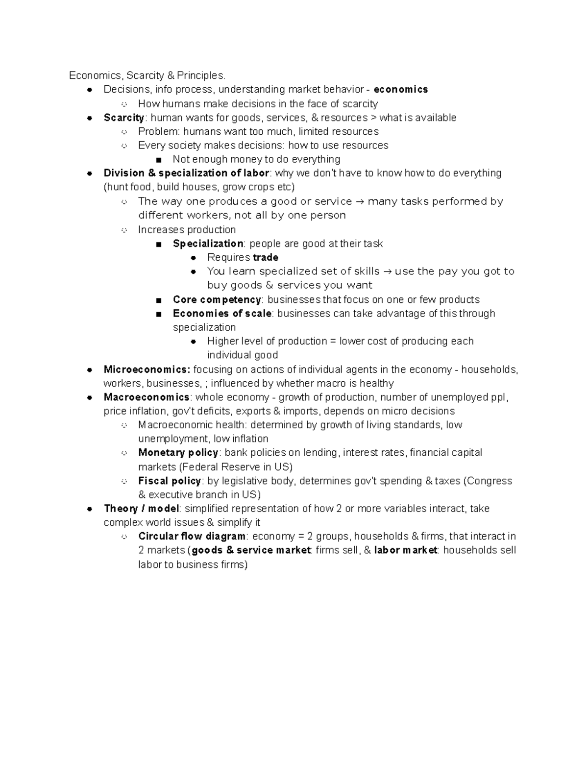 I. Introduction Scarcity, Cornerstones of Microeconomics, Economic ...