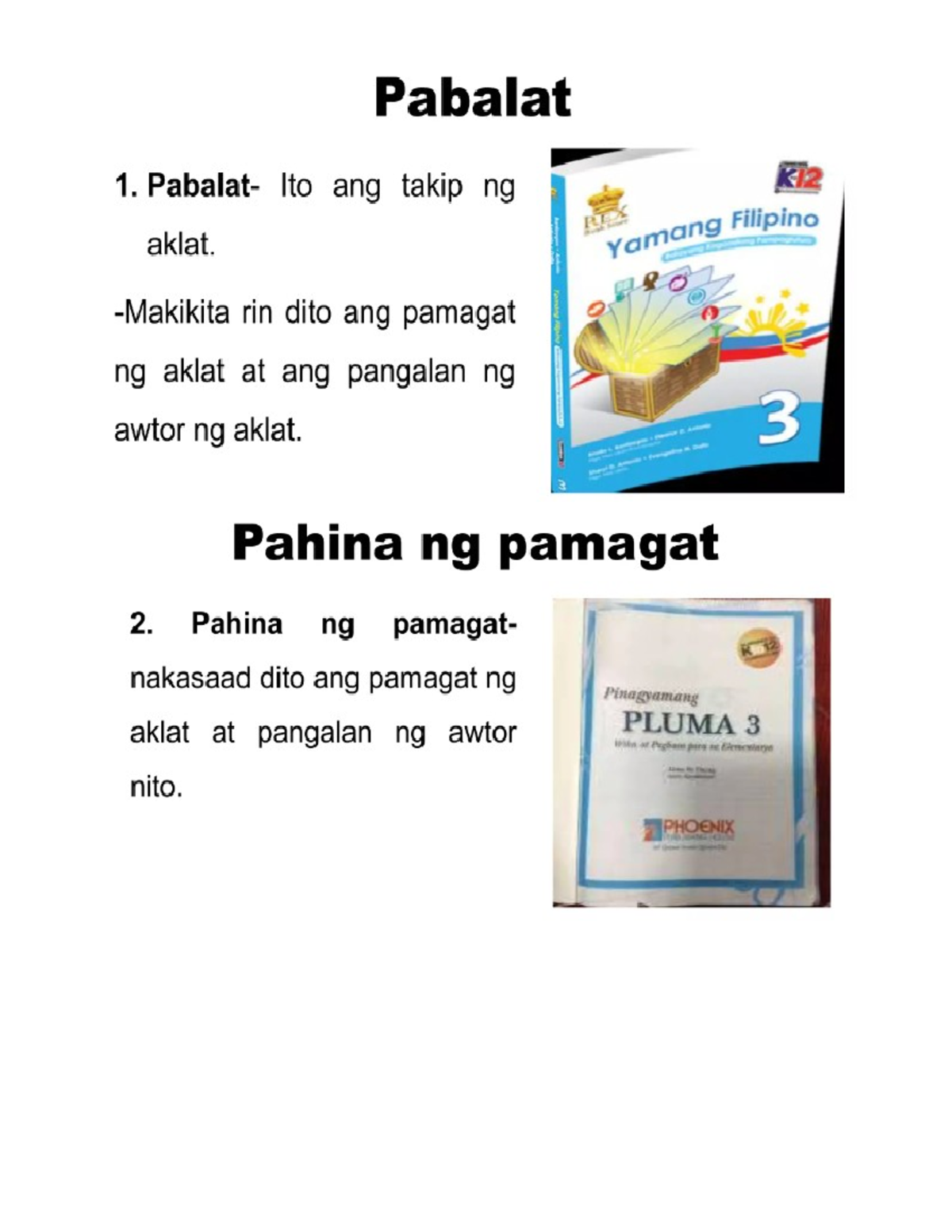 BAHAGI NG AKLAT - LECTURE NOTES - BAHAGI NG AKLAT - 1. Ito ang takip ng ...