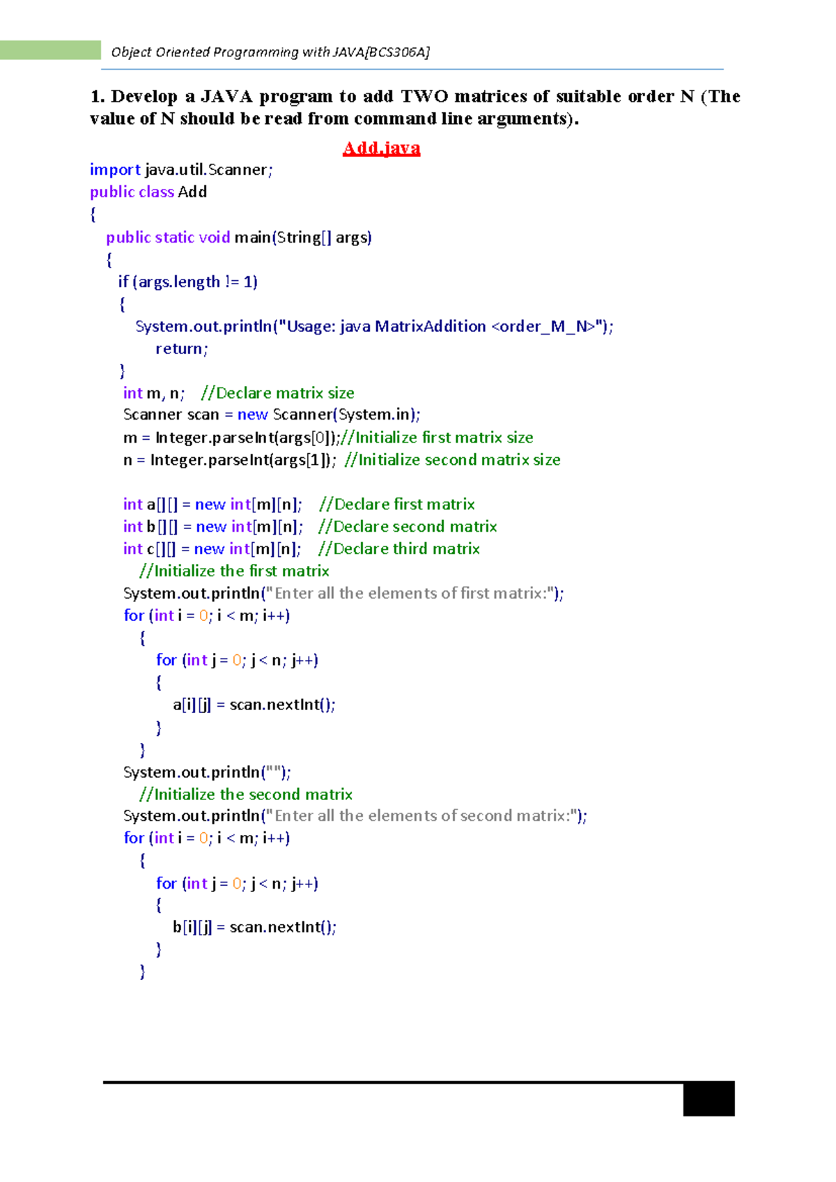 Java Experiment 1 - Vdbdhf - Object Oriented Programming with JAVA[BCS306A] 1. Develop a JAVA ...