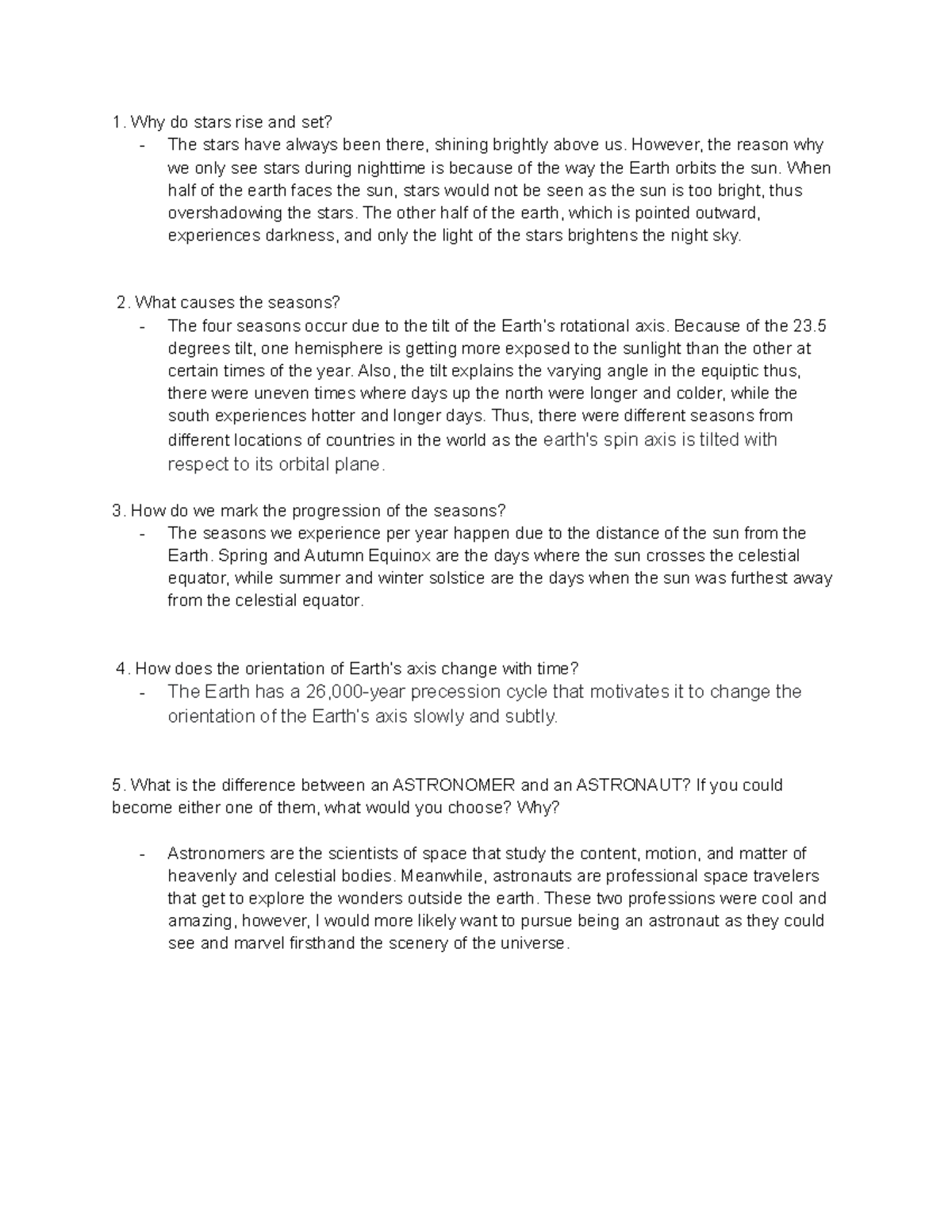 Earth Science Grade 12 Topic: Astronomy - Why do stars rise and set ...