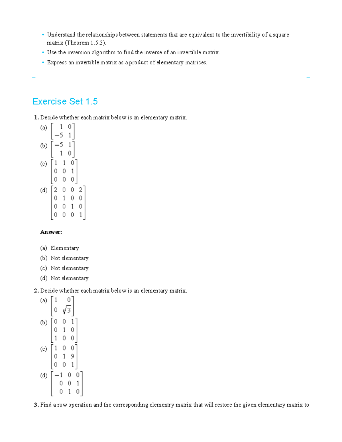 Exercise Set 1 - ini adalah materi pada mata kuliah Aljabar Linear Elementer Jurusan Matematika ...