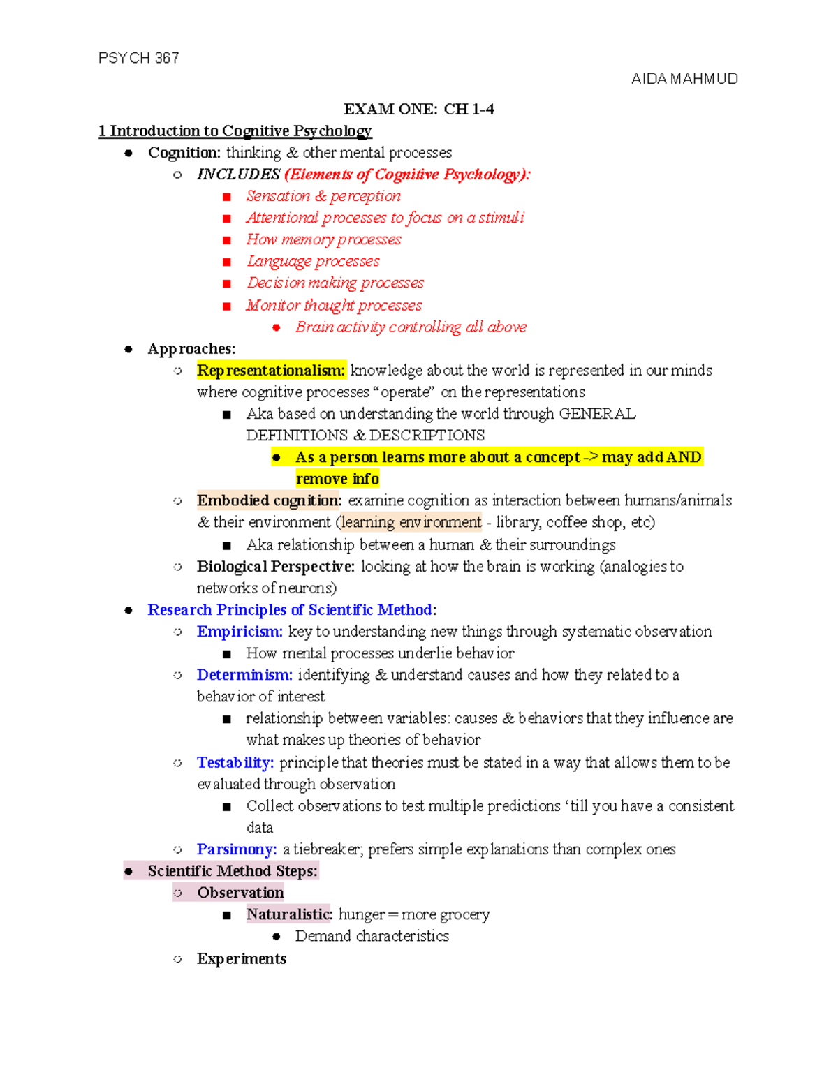 Exam 1 study guide - AIDA MAHMUD EXAM ONE: CH 1- 1 Introduction to ...