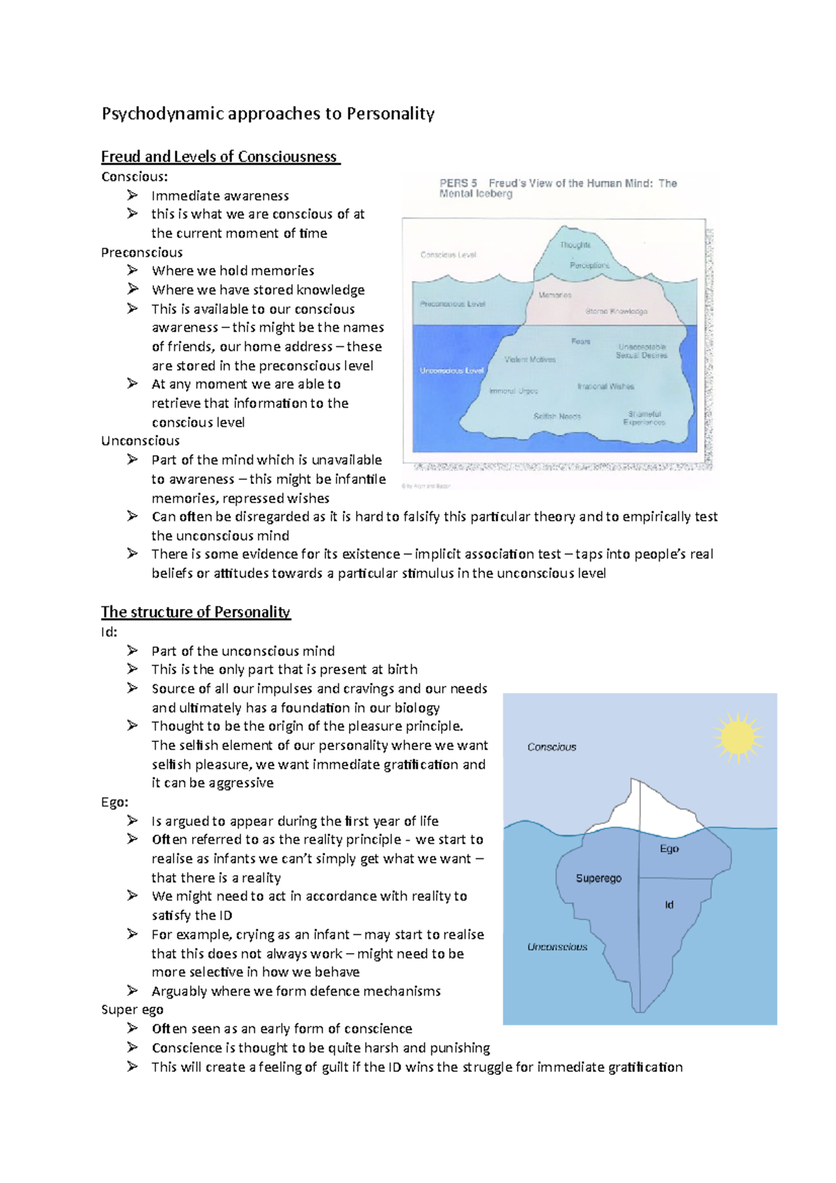 Psychodynamic approaches to Personality (Week 1) - Psychodynamic ...